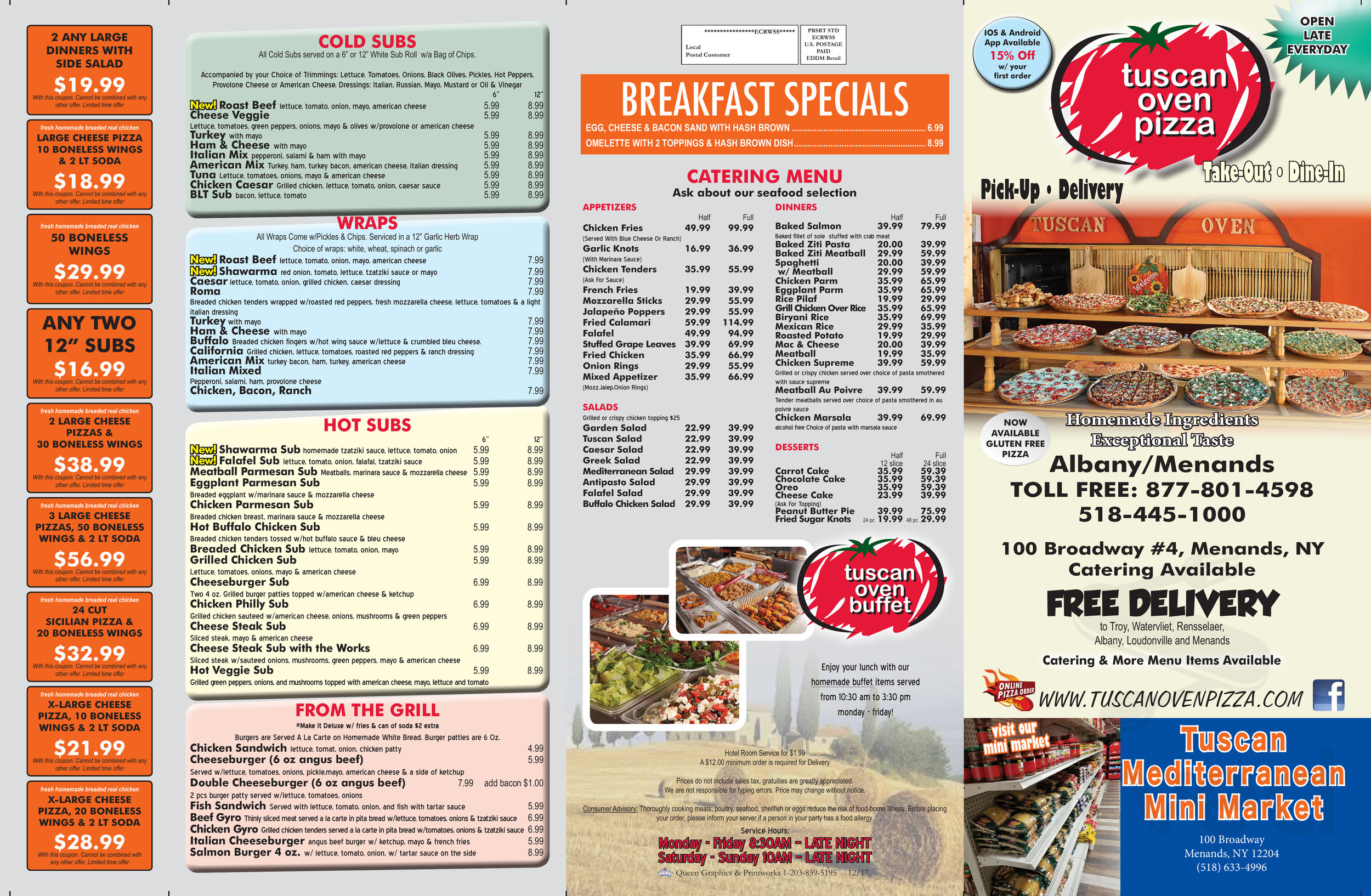 Tuscan Oven Pizza menu in Menands, New York, USA