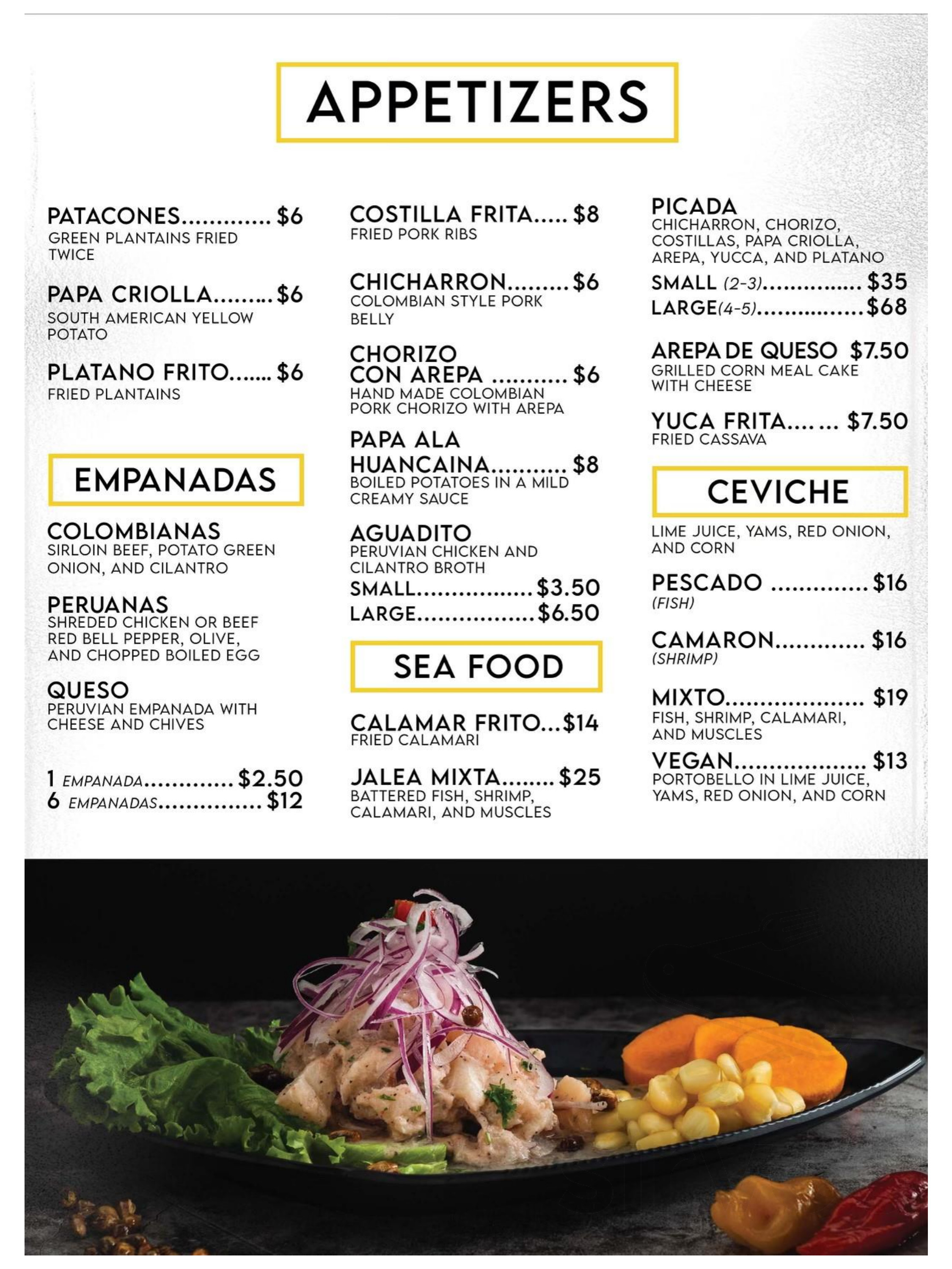 Mi Cultura peruvian colombian cuisine menus in Palm Desert, California ...