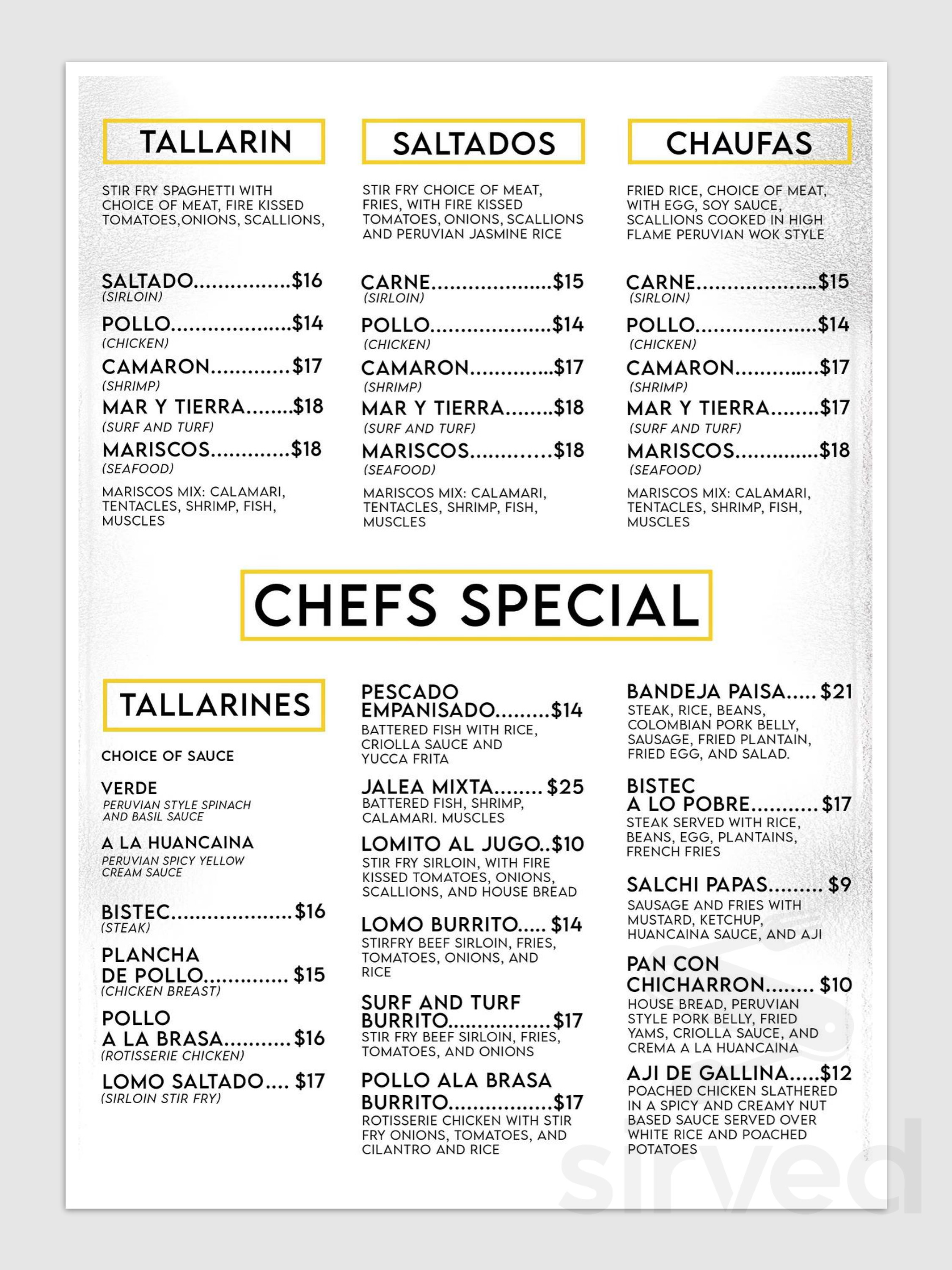 Mi Cultura peruvian colombian cuisine menus in Palm Desert, California ...