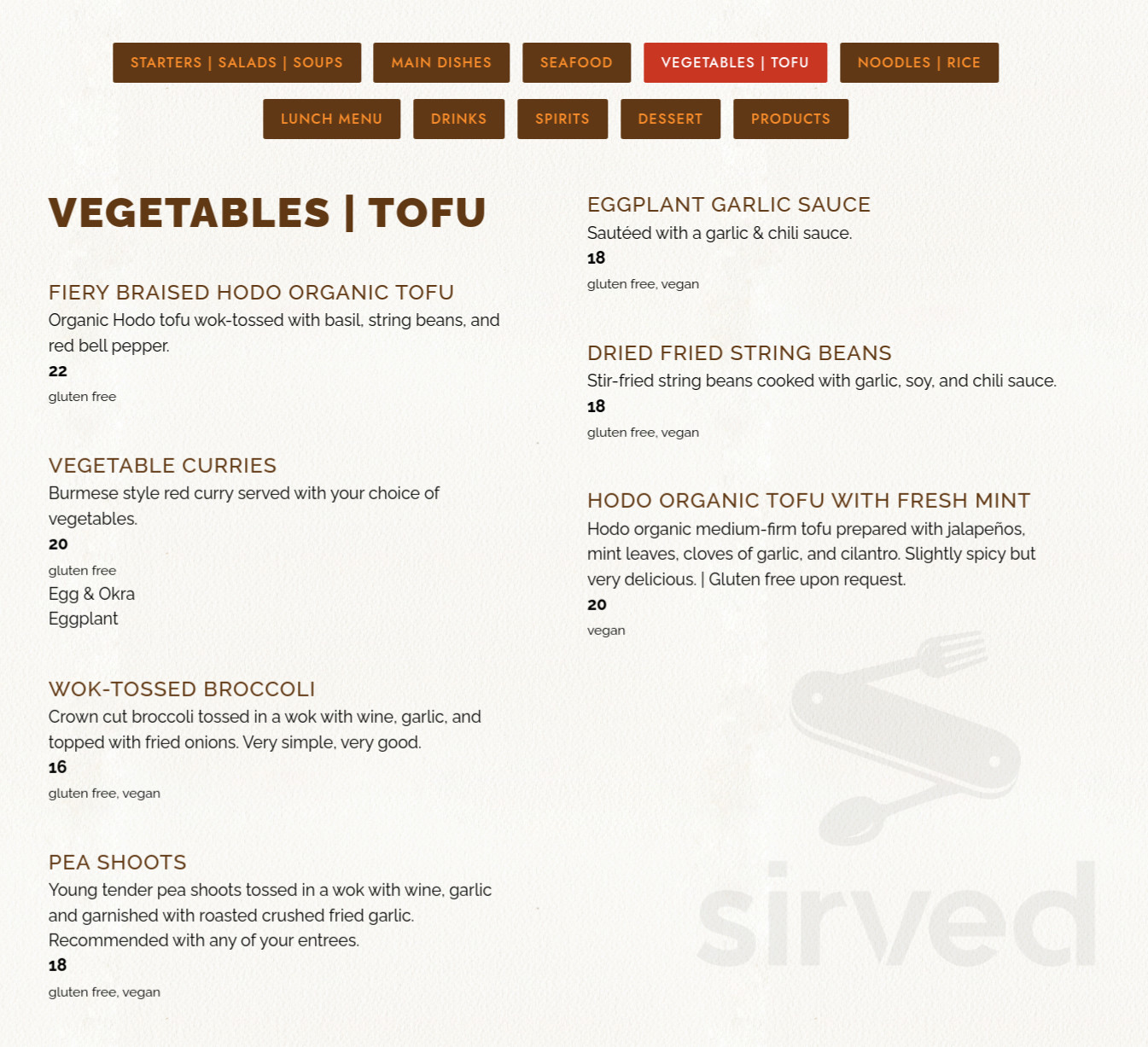 Menu for Burma Love - Downtown in San Francisco, California, United States
