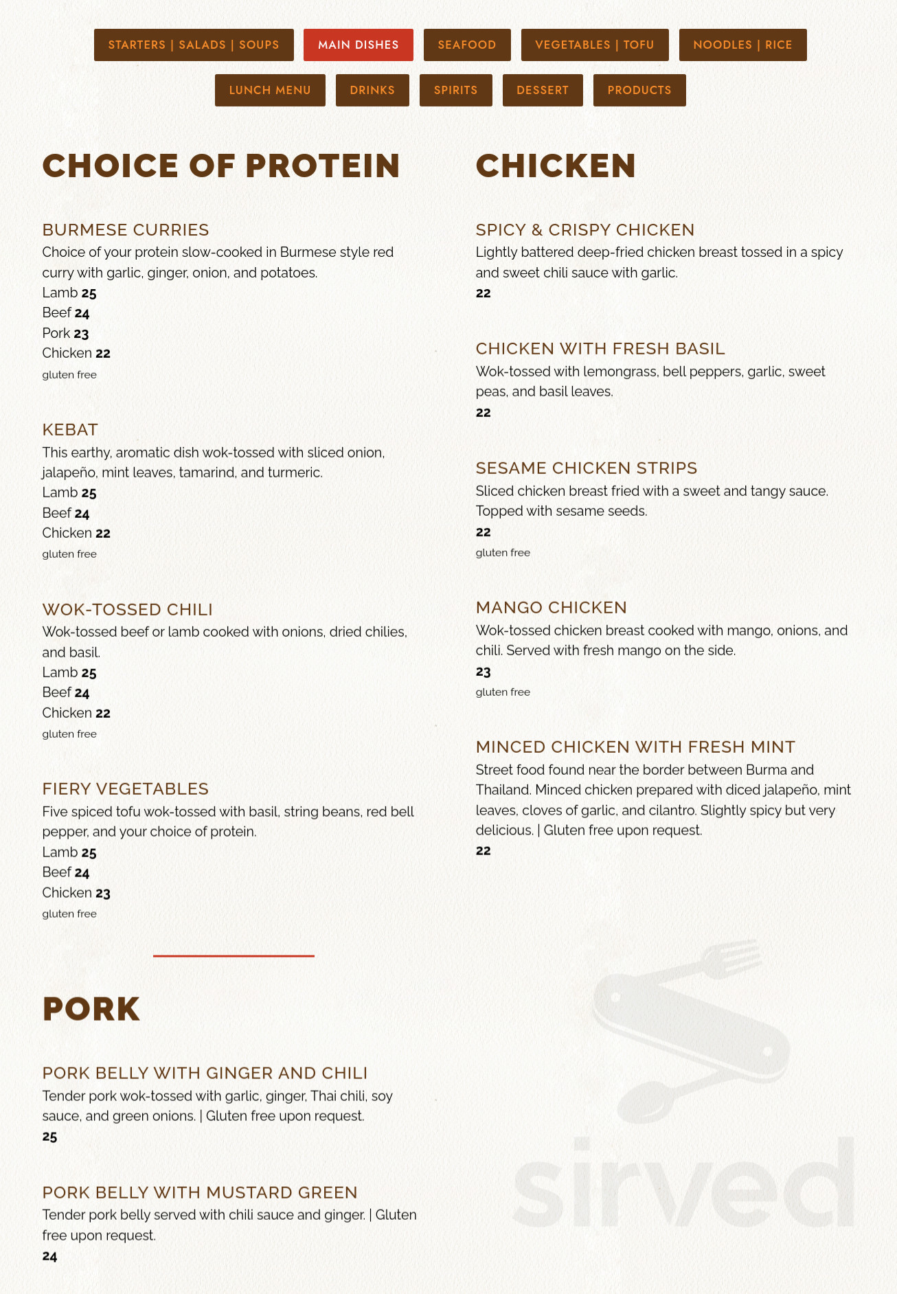 Menu for Burma Love - Downtown in San Francisco, California, United States