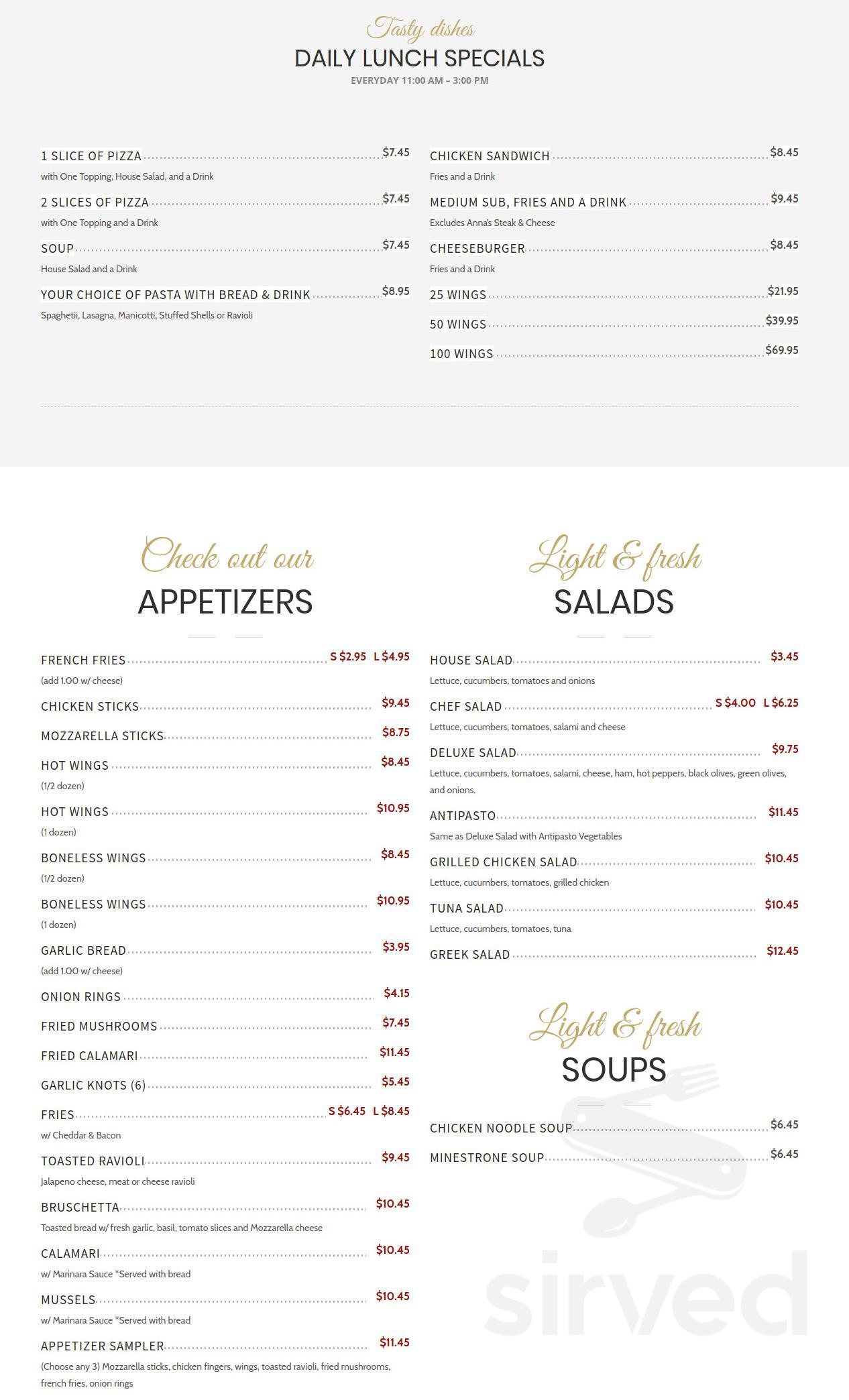 Anna's Italian Restaurant & Pizzeria menu in Midlothian, Virginia, USA