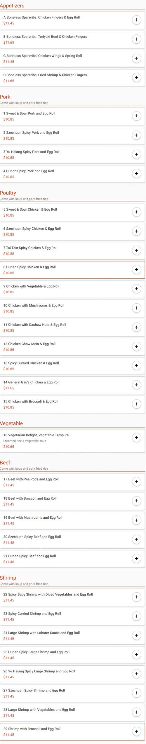 Shanghai Garden menu in Springfield, Vermont, USA