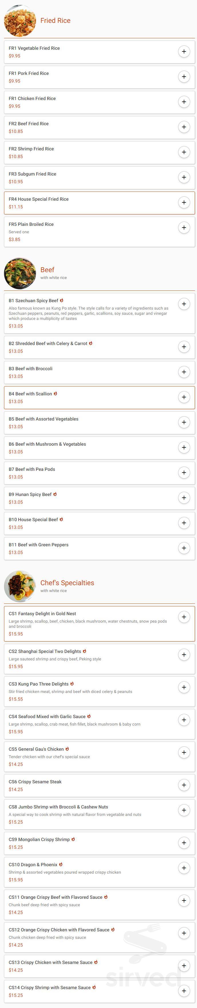 Shanghai Garden menu in Springfield, Vermont, USA
