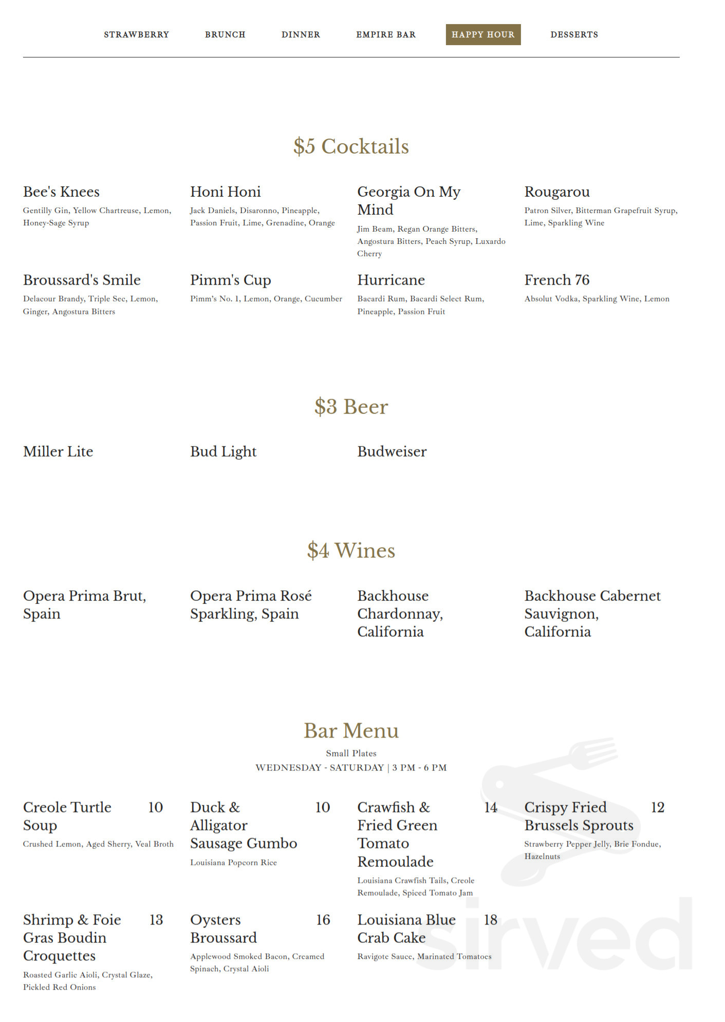 Broussard's Restaurant & Courtyard menu in New Orleans, Louisiana, USA