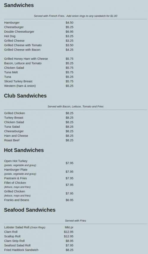 Nicky's menu in Wrentham, Massachusetts, USA