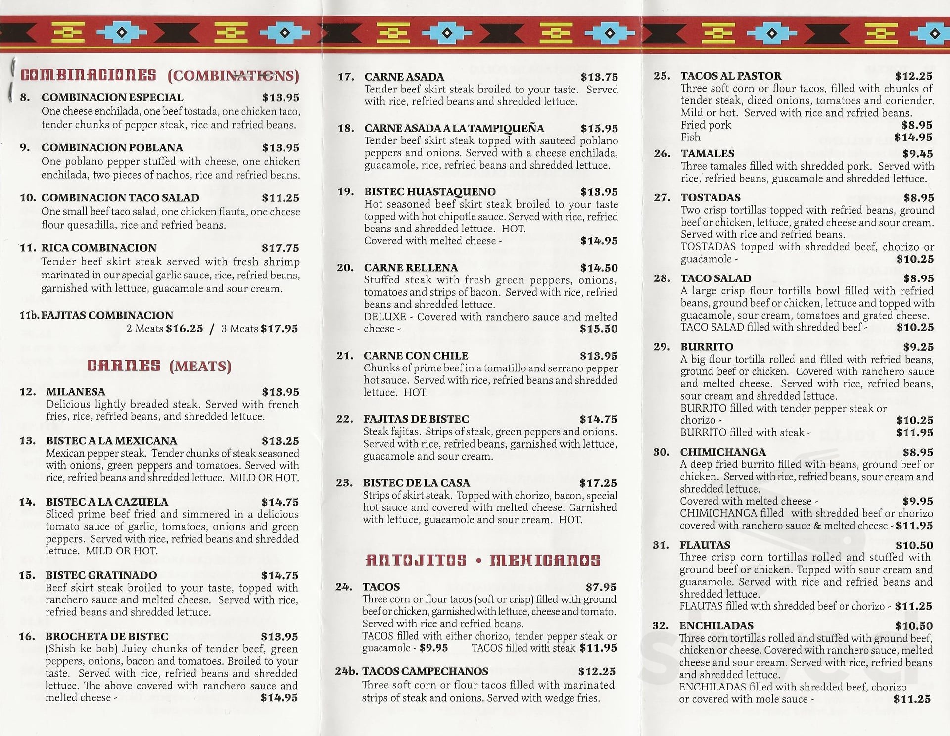 El Niagara menu in Woodstock, Illinois, USA