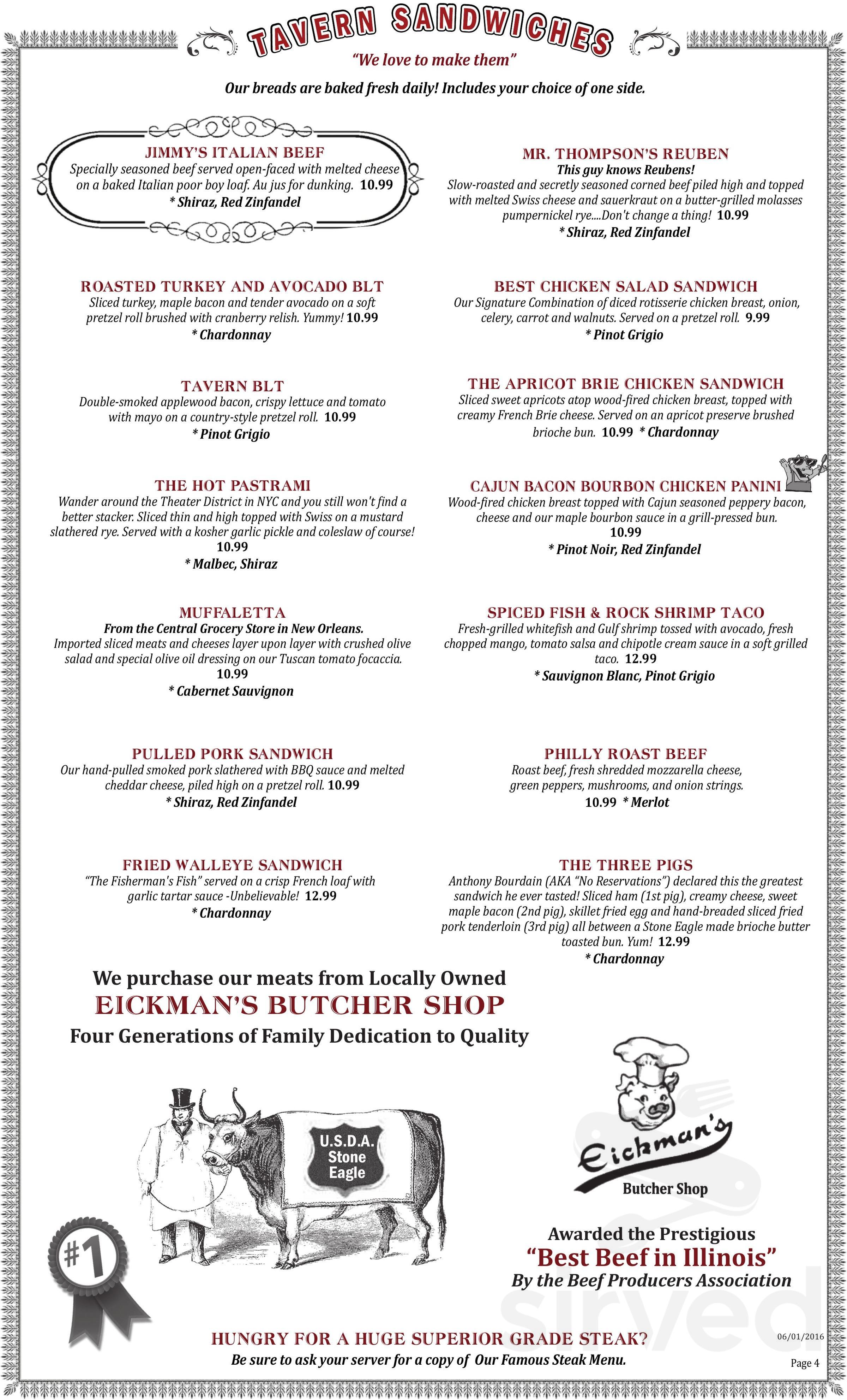 Stone Eagle Tavern menus in Rockford, Illinois, United States
