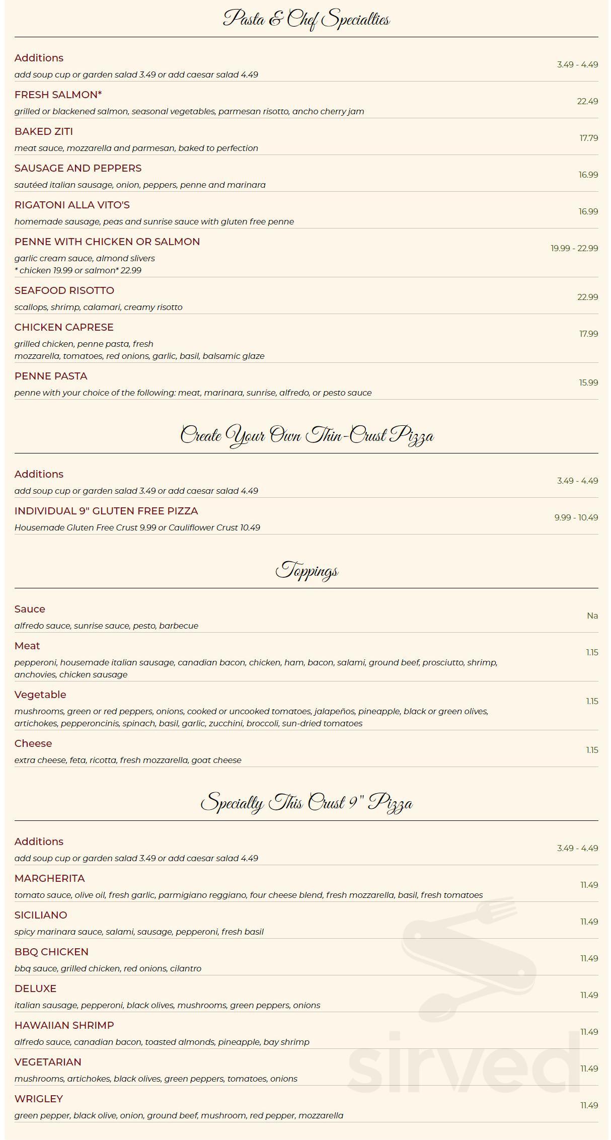 Menu - Gilbert AZ's Vito’s Pizza & Italian Ristorante | Sirved