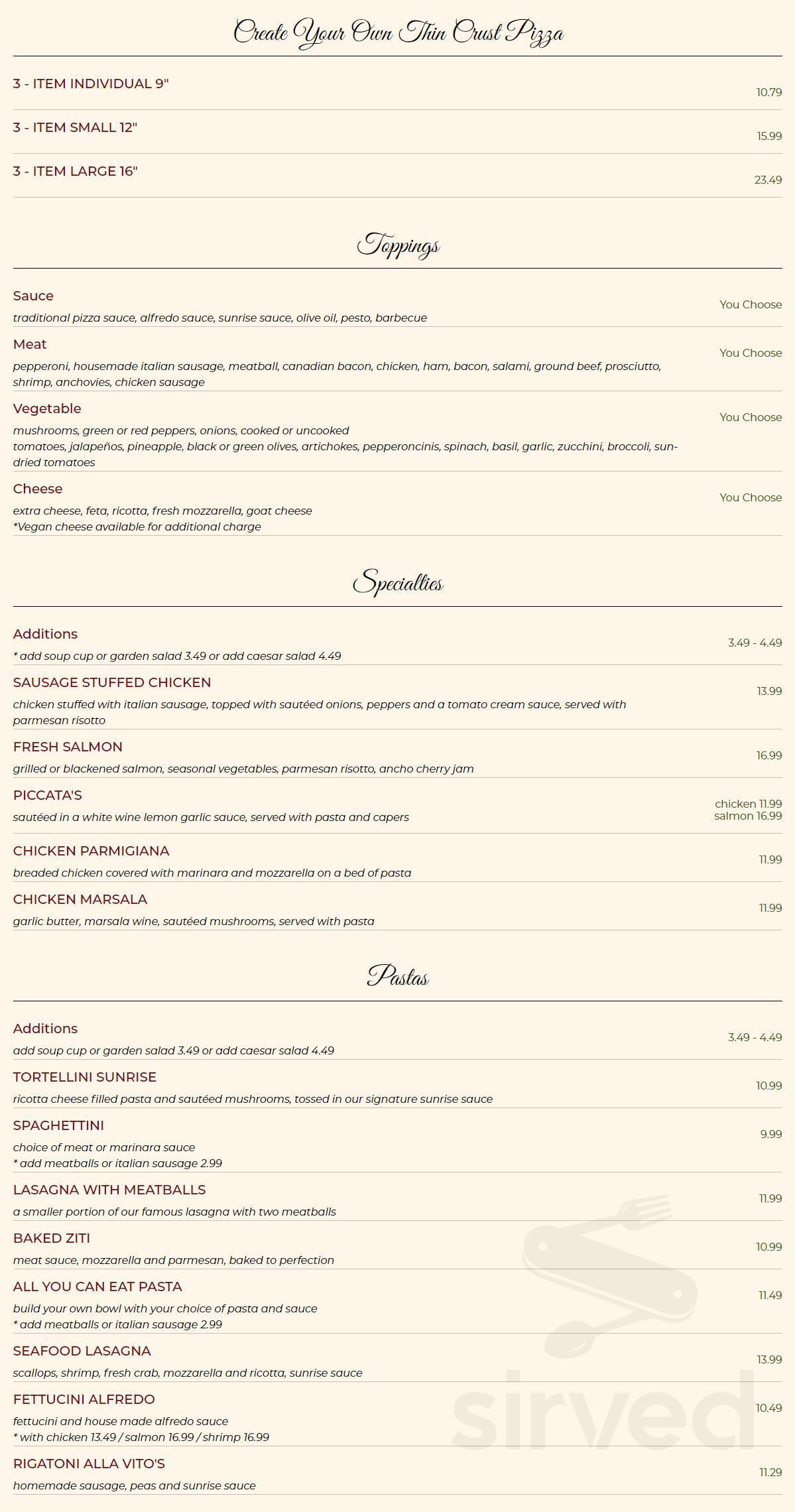 Vito's Pizza & Italian Ristorante menu in Scottsdale, Arizona, USA