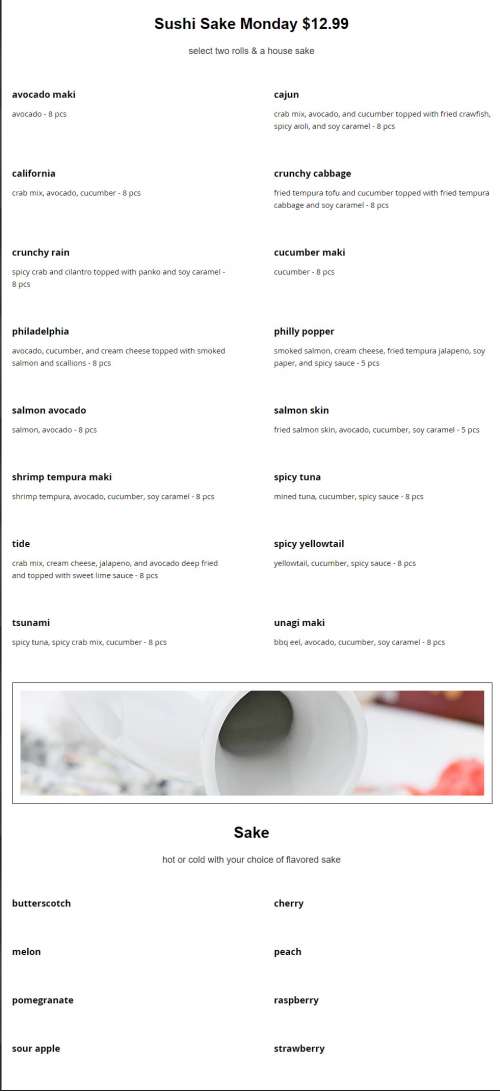 Rain Premier Sushi Bar & Lounge menu in Amarillo, Texas, USA