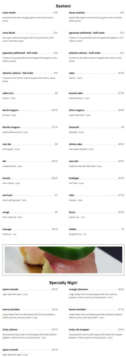 Rain Premier Sushi Bar & Lounge menu in Amarillo, Texas, USA