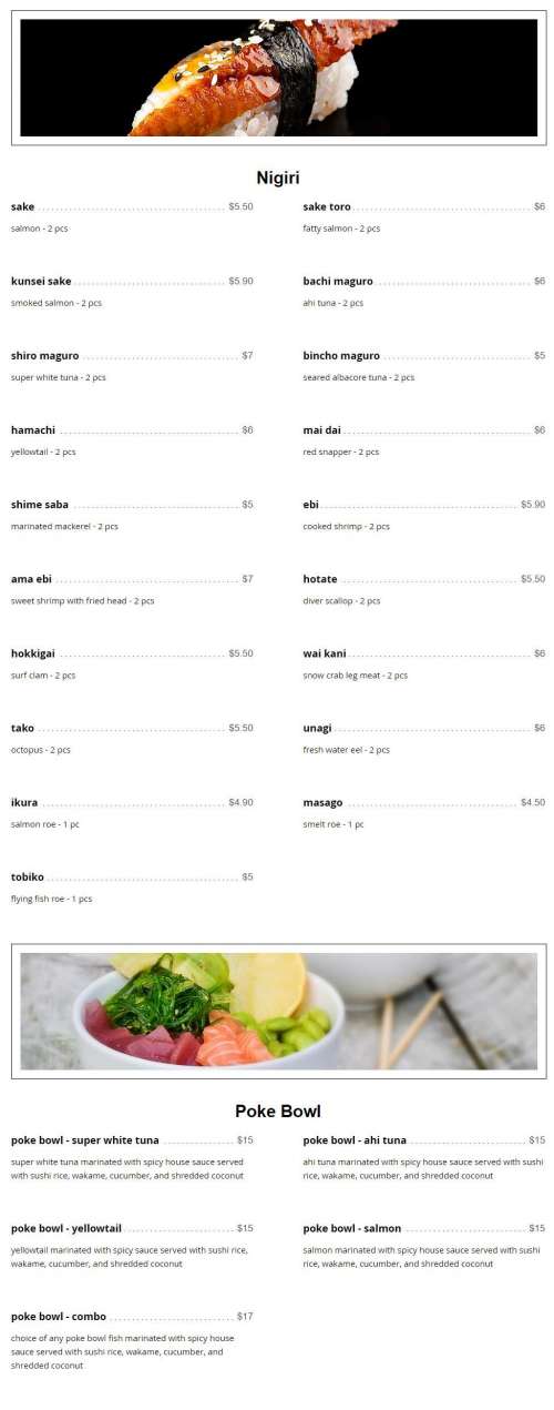 Rain Premier Sushi Bar & Lounge menu in Amarillo, Texas, USA