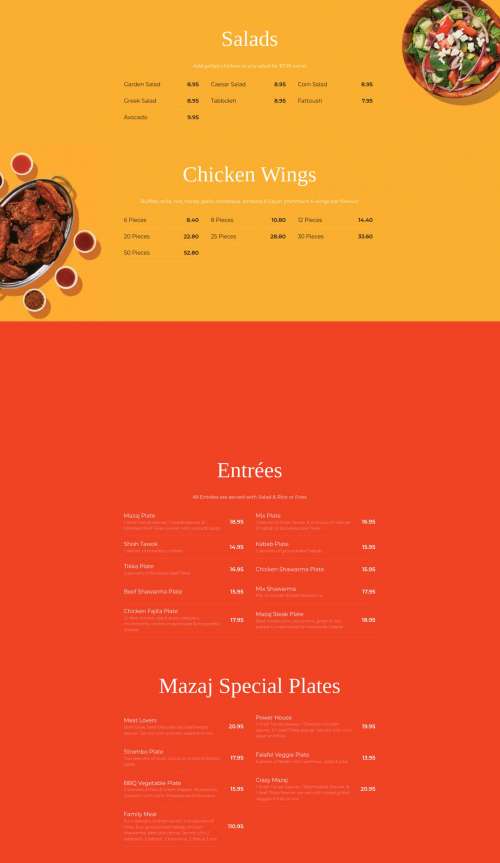 Mazaj lounge menu in Vaughan, Ontario, Canada