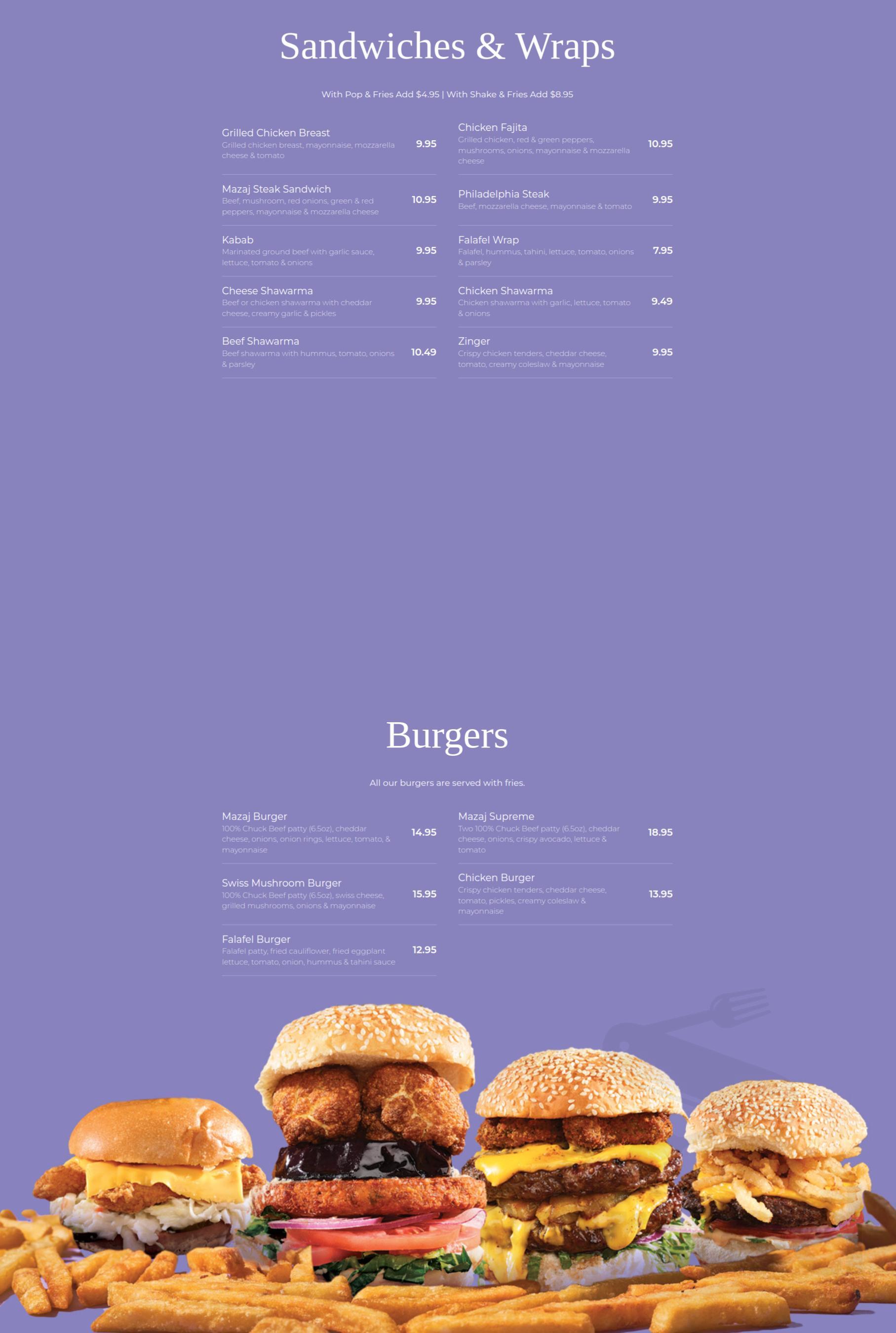 Mazaj lounge menu in Vaughan, Ontario, Canada