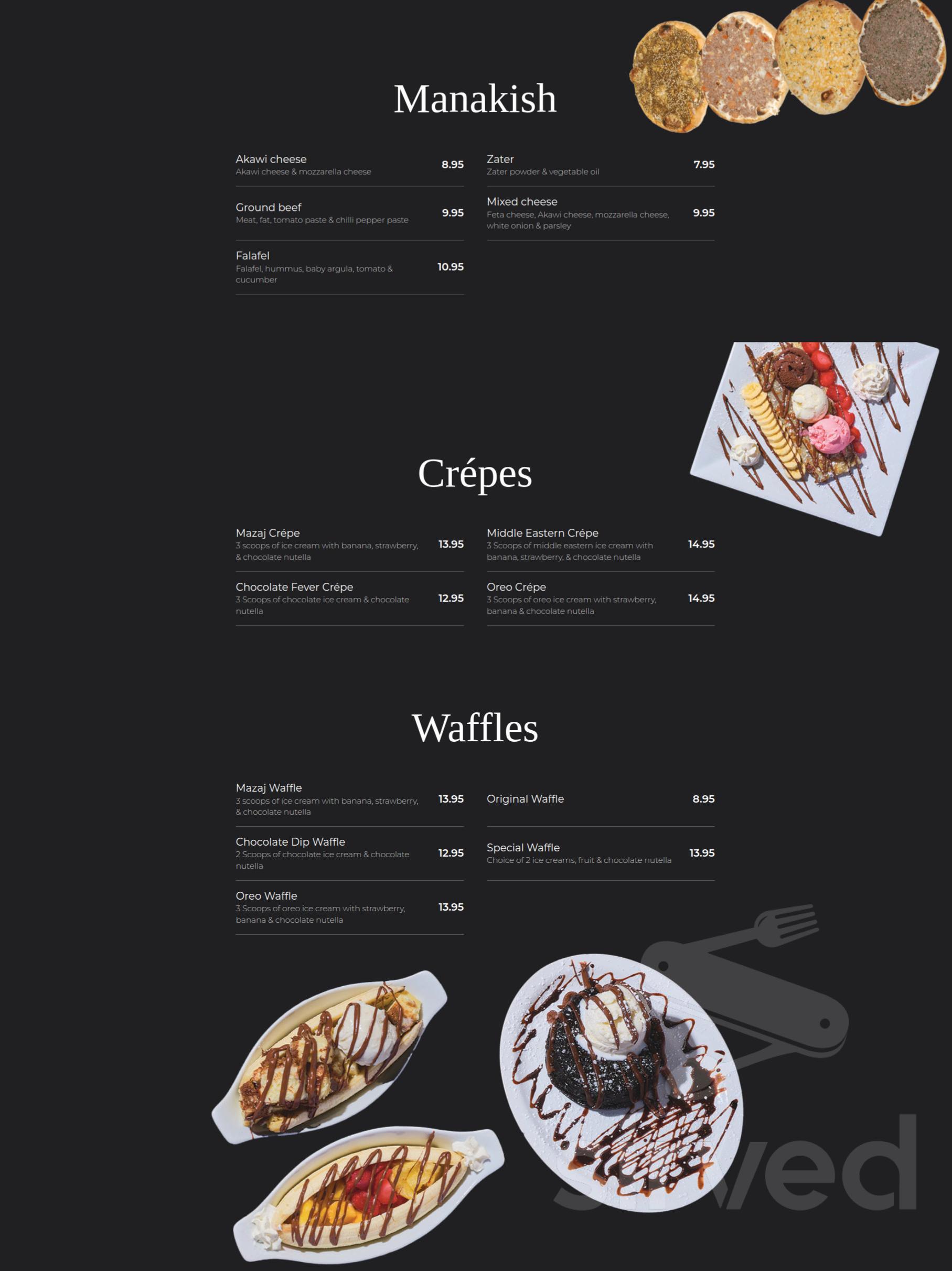 Mazaj lounge menu in Vaughan, Ontario, Canada