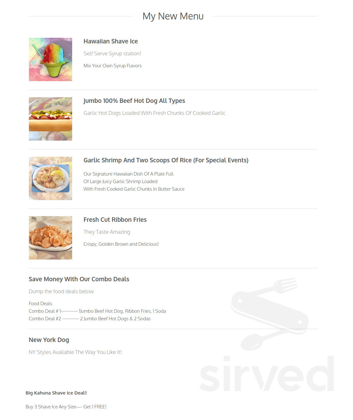 Menu for Tiki Food Truck in Lake Worth, FL | Sirved