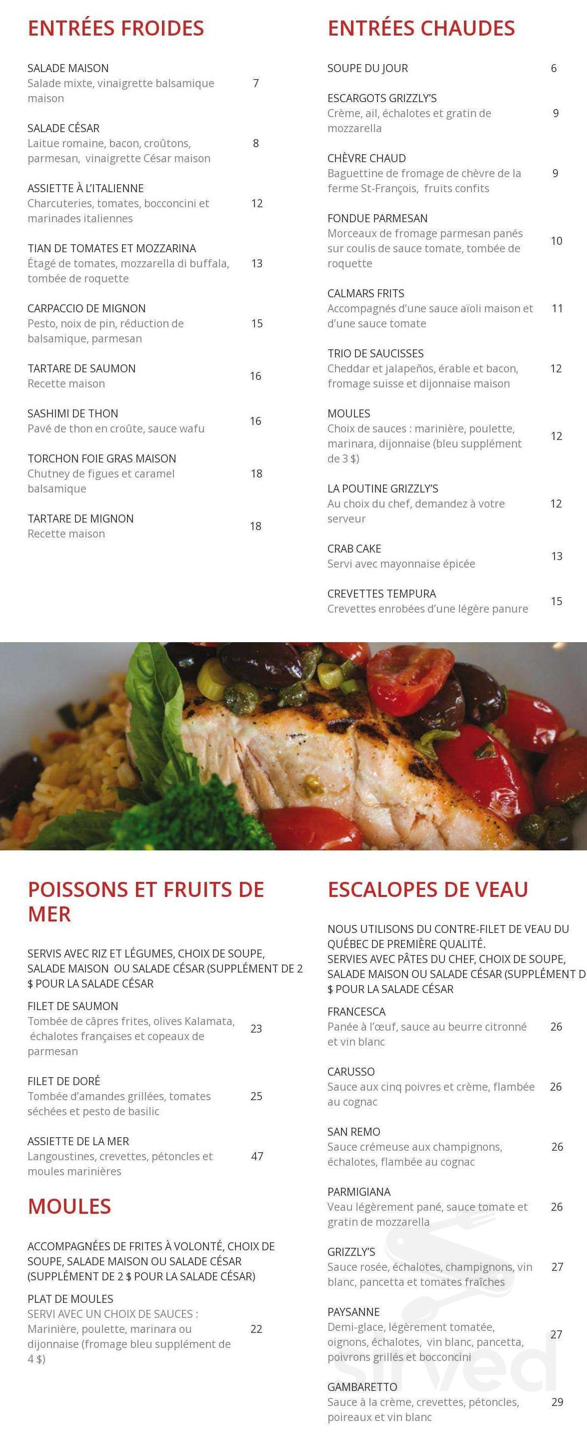 Grizzly's menu in Terrebonne, Quebec, Canada