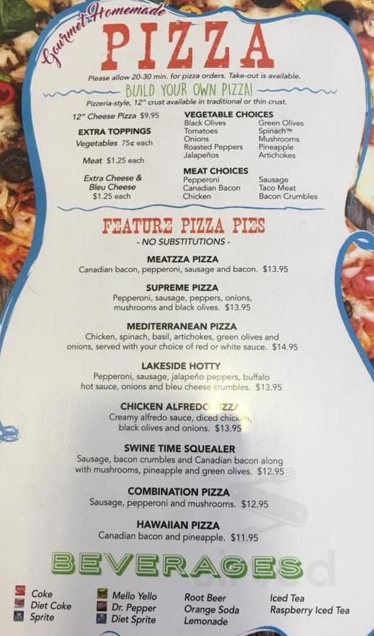 Lakeside menu in Glenwood, Minnesota, USA