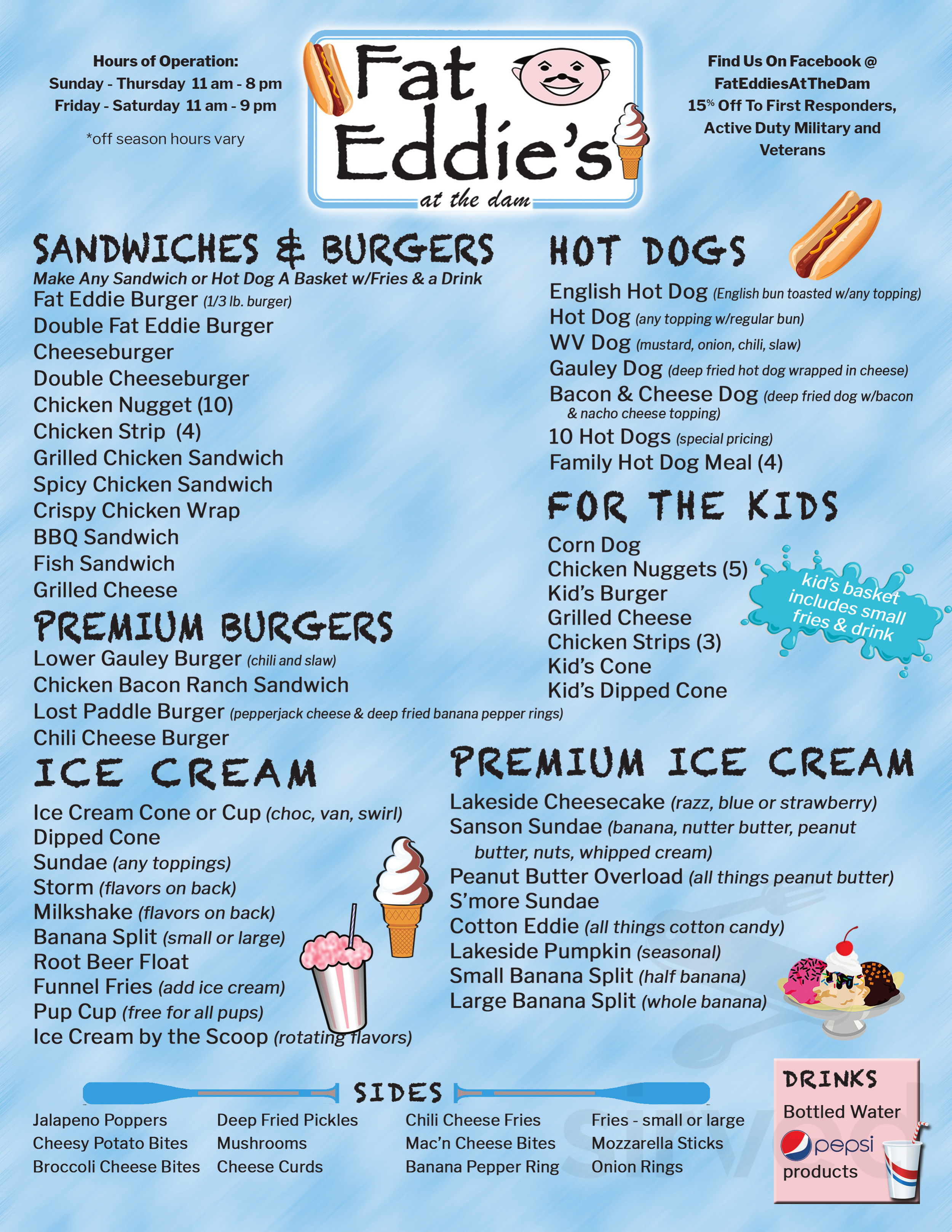Fat Eddie's menu in Mt Nebo, West Virginia, USA