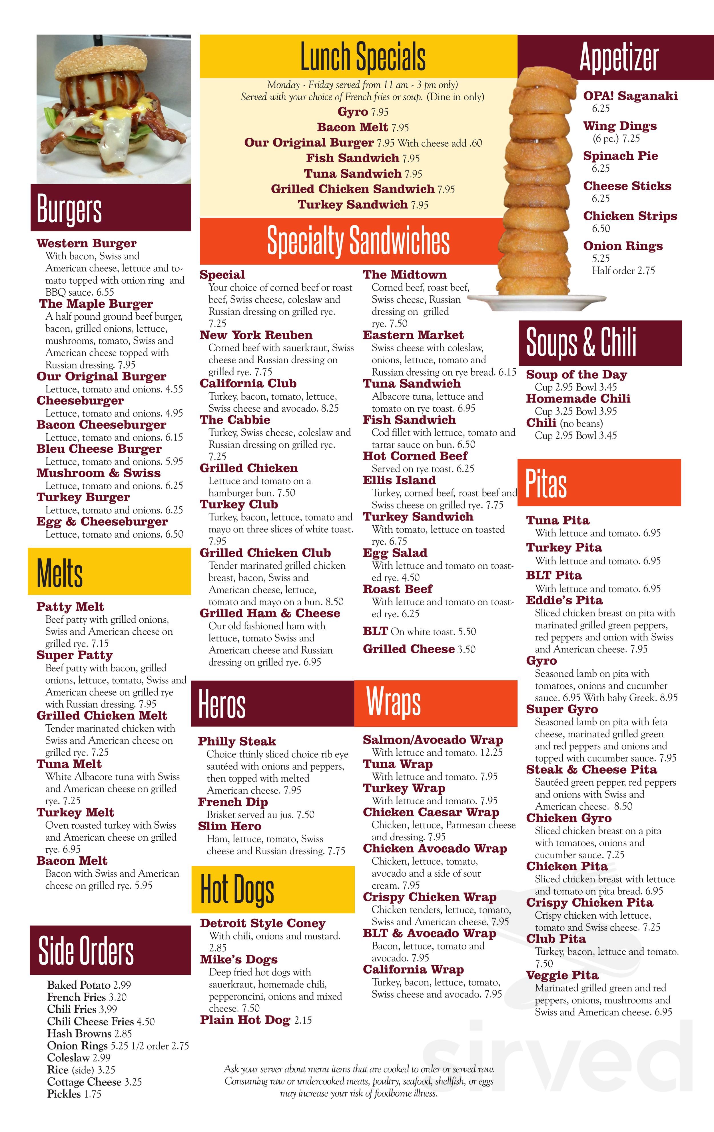 The Maple Leaf Restaurant menu in Troy, Michigan, USA
