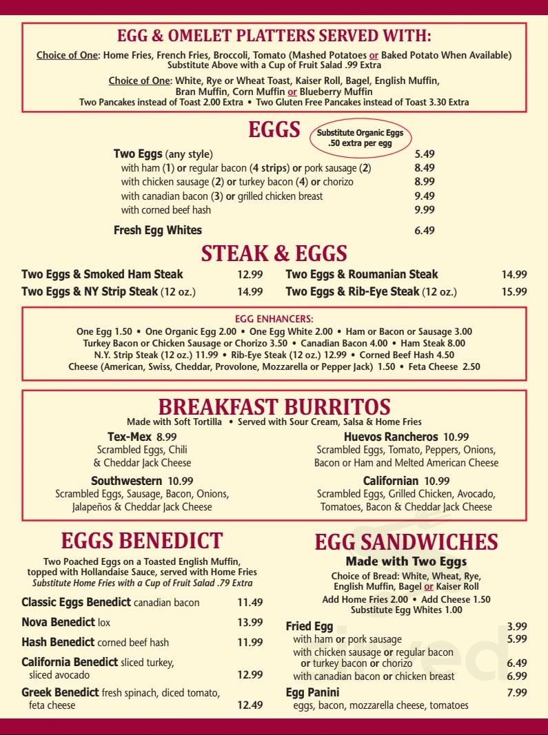 New 304 Diner menu in Nanuet, New York, USA