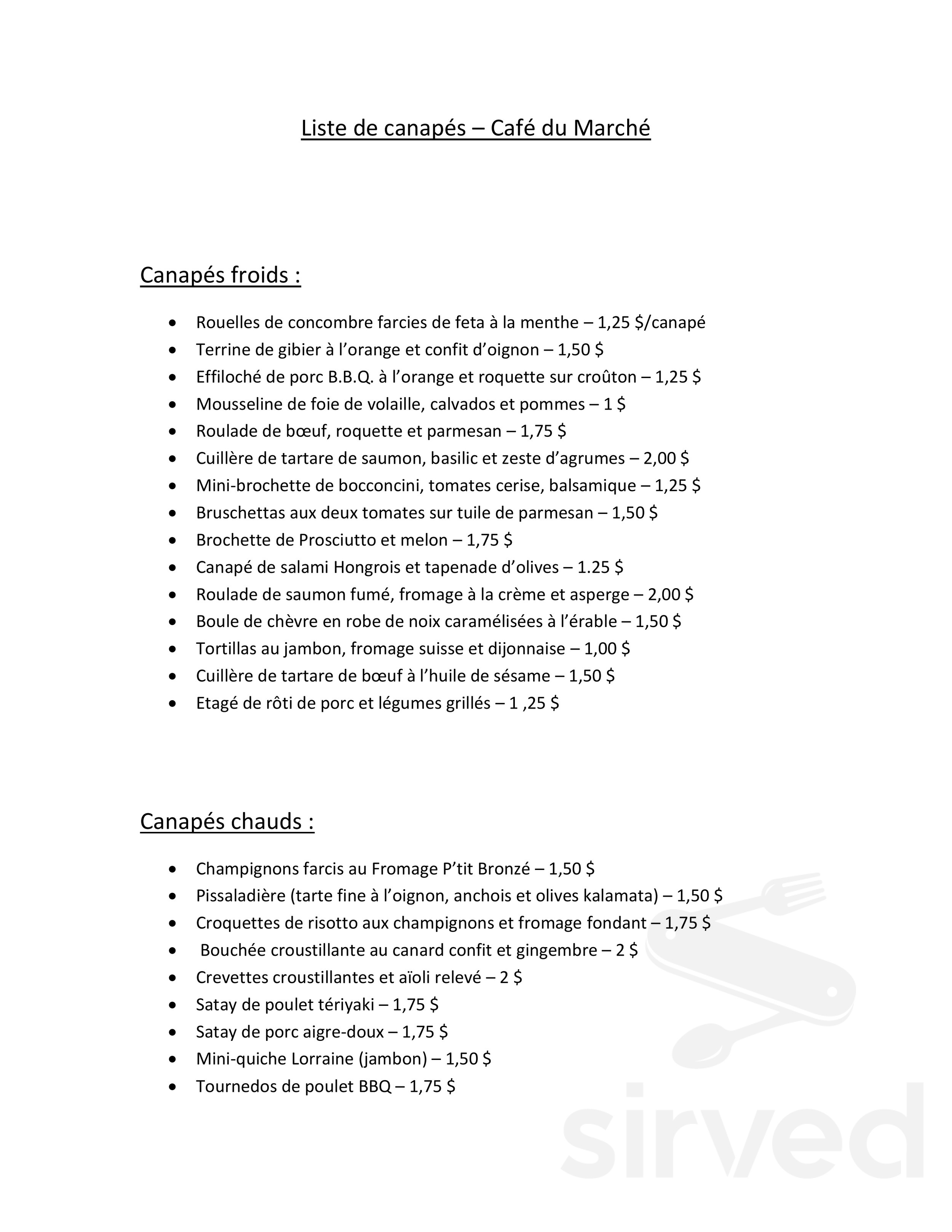 Café du Marché menu in Saint-Romuald, Quebec, Canada