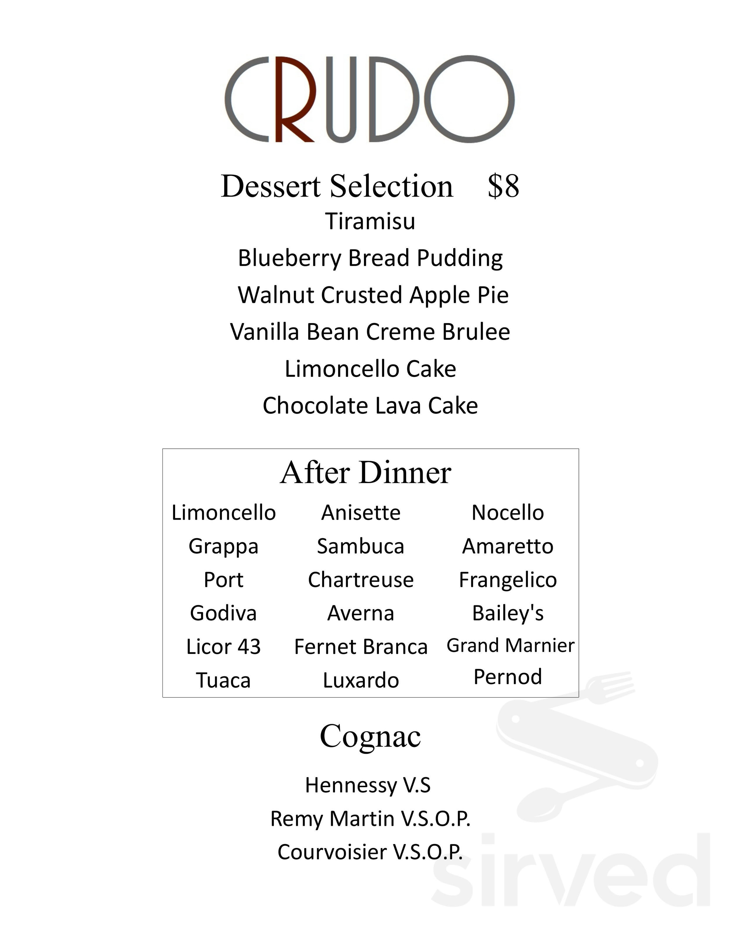 Crudo menu in Frisco, Texas, USA