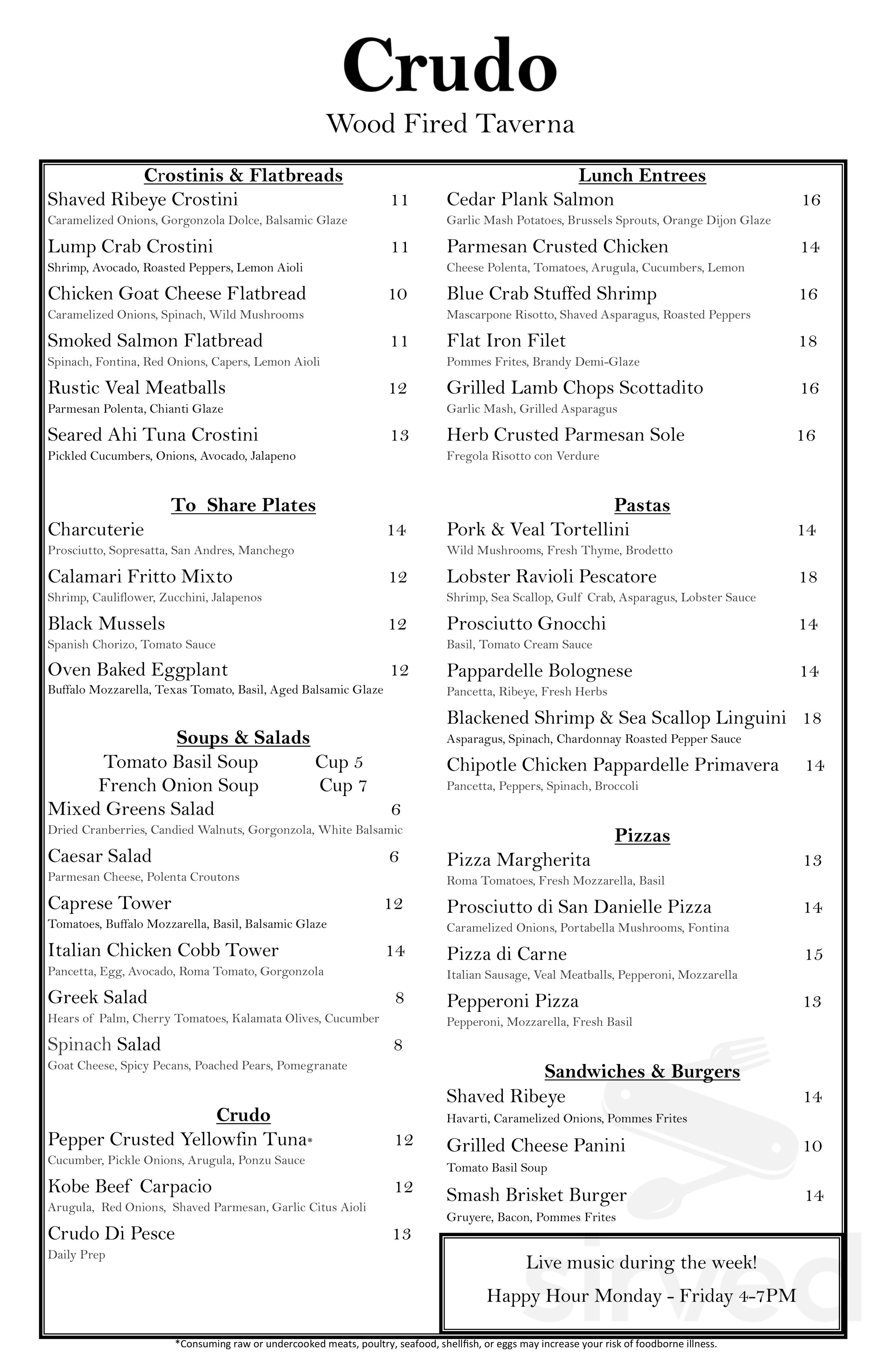 Crudo menu in Frisco, Texas, USA