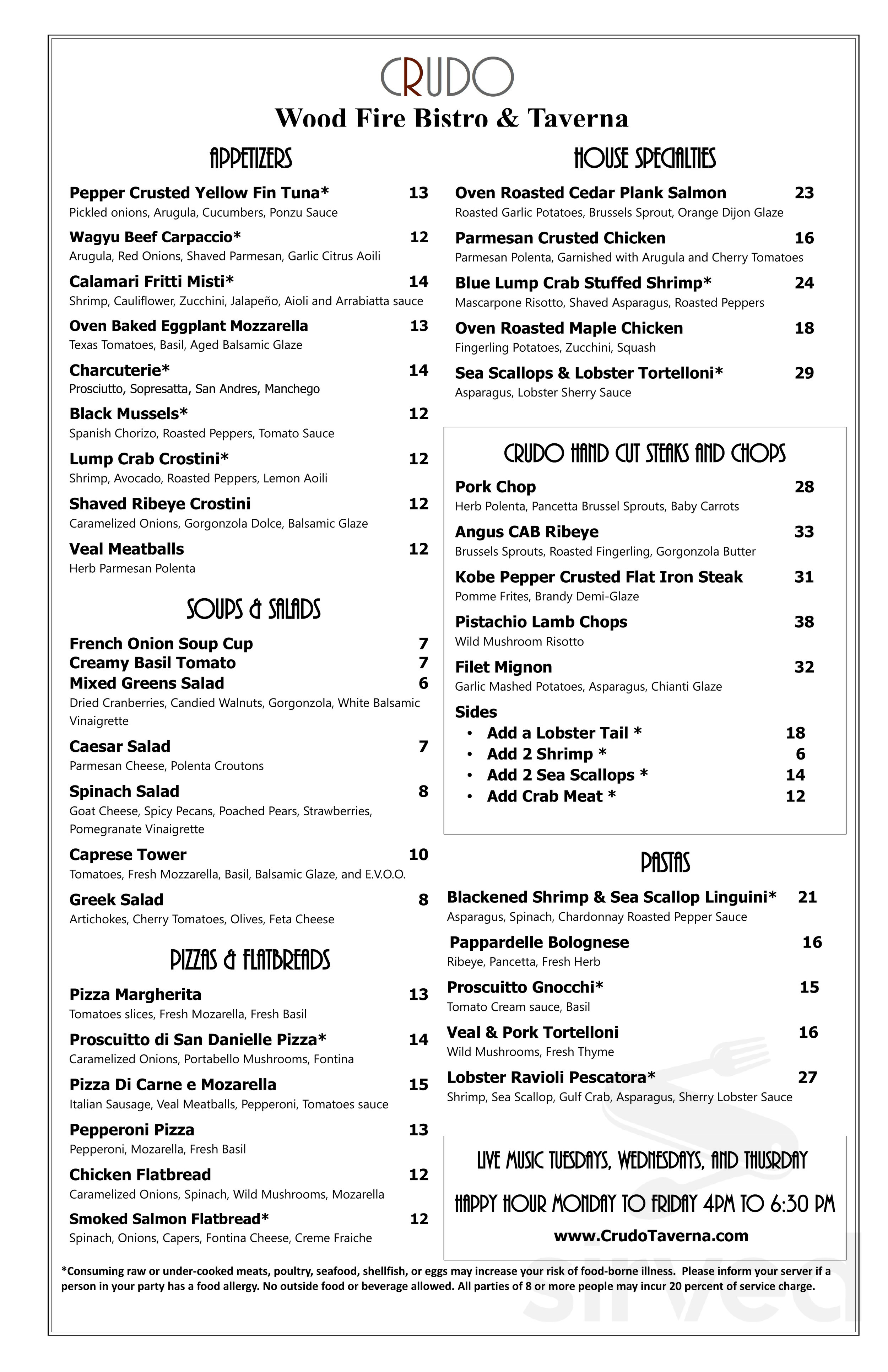 Crudo menu in Frisco, Texas, USA