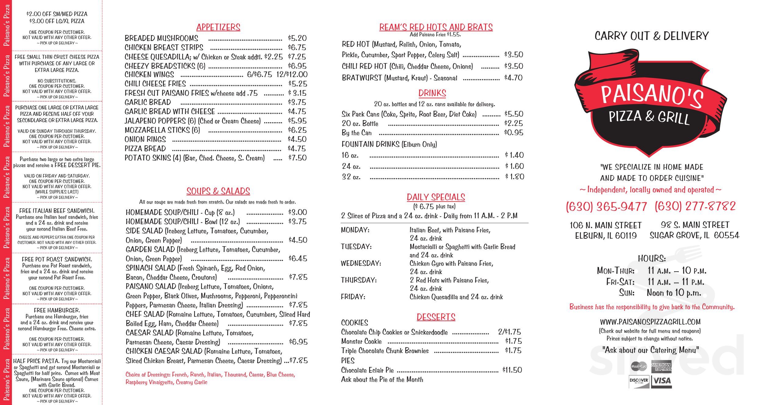 Paisano's Pizza & Grill menu in Sugar Grove, Illinois, USA