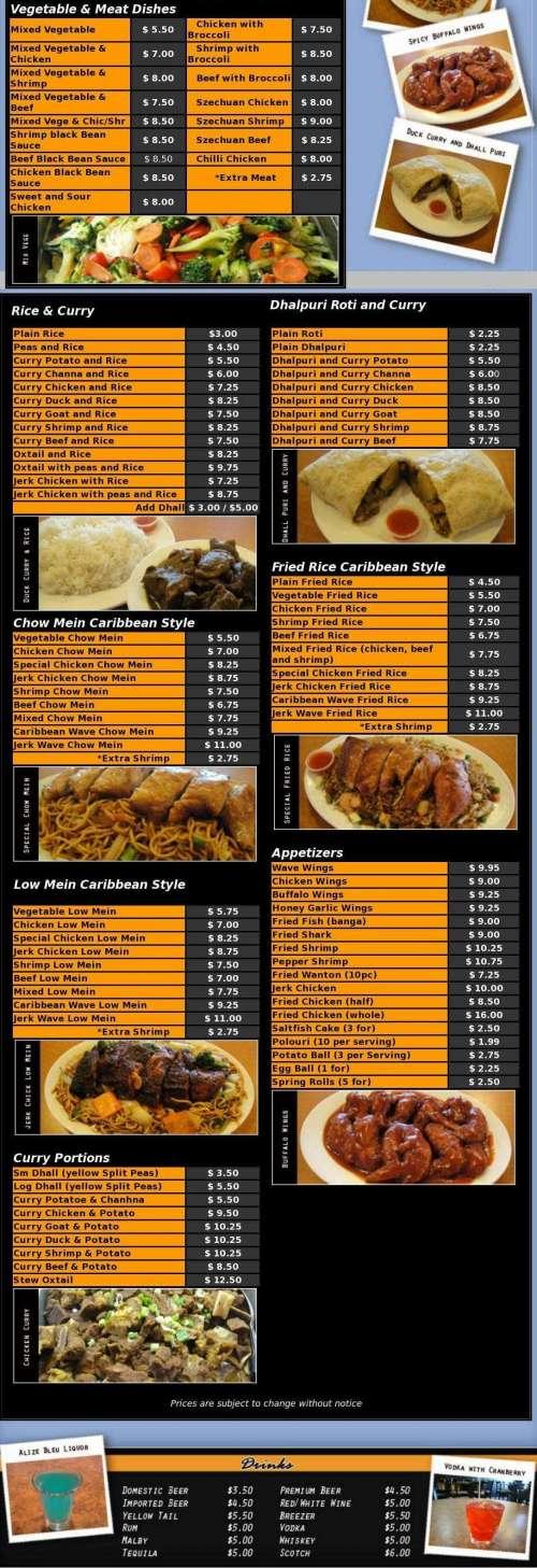 Caribbean Wave menu in Scarborough, Ontario, Canada