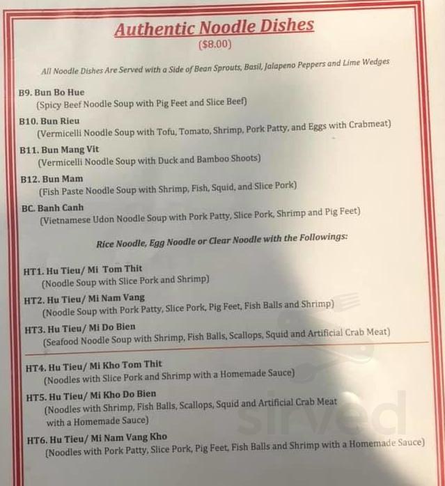 Pho Tay Do menu in Richmond, Virginia, USA