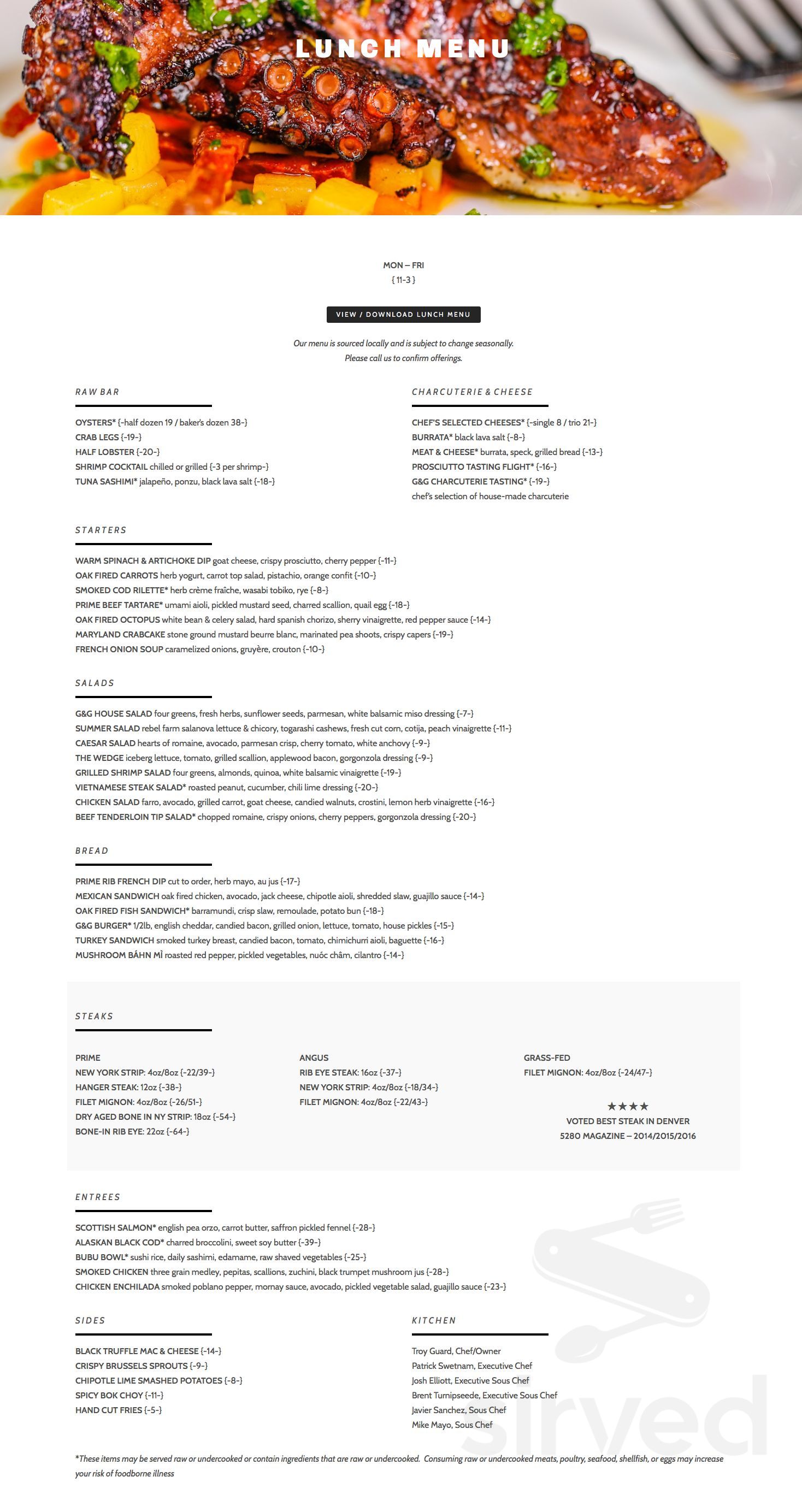 Guard and Grace menu in Houston, Texas, USA