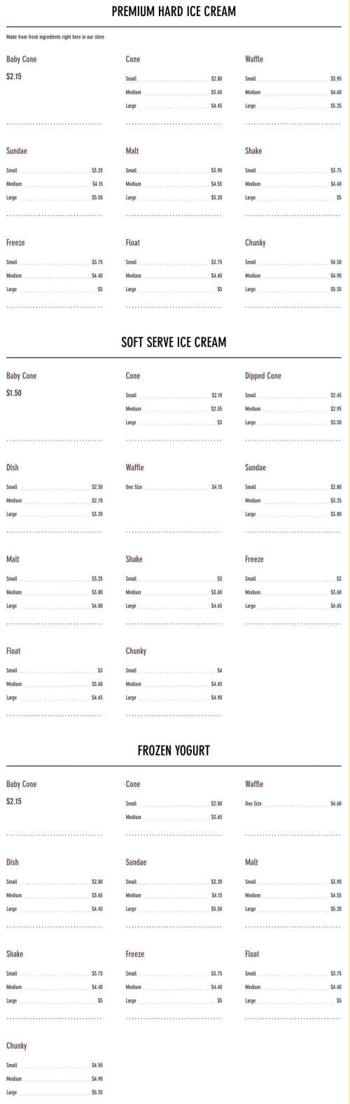 Carl's Ice Cream Factory menu in Normal, Illinois, USA