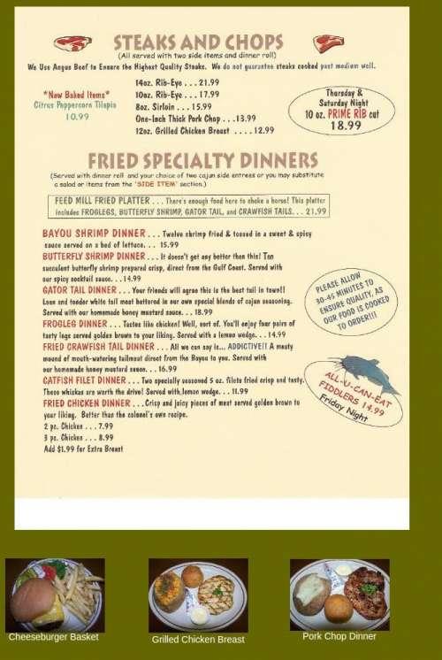 The Feed Mill Restaurant menu in Morganfield, Kentucky, USA