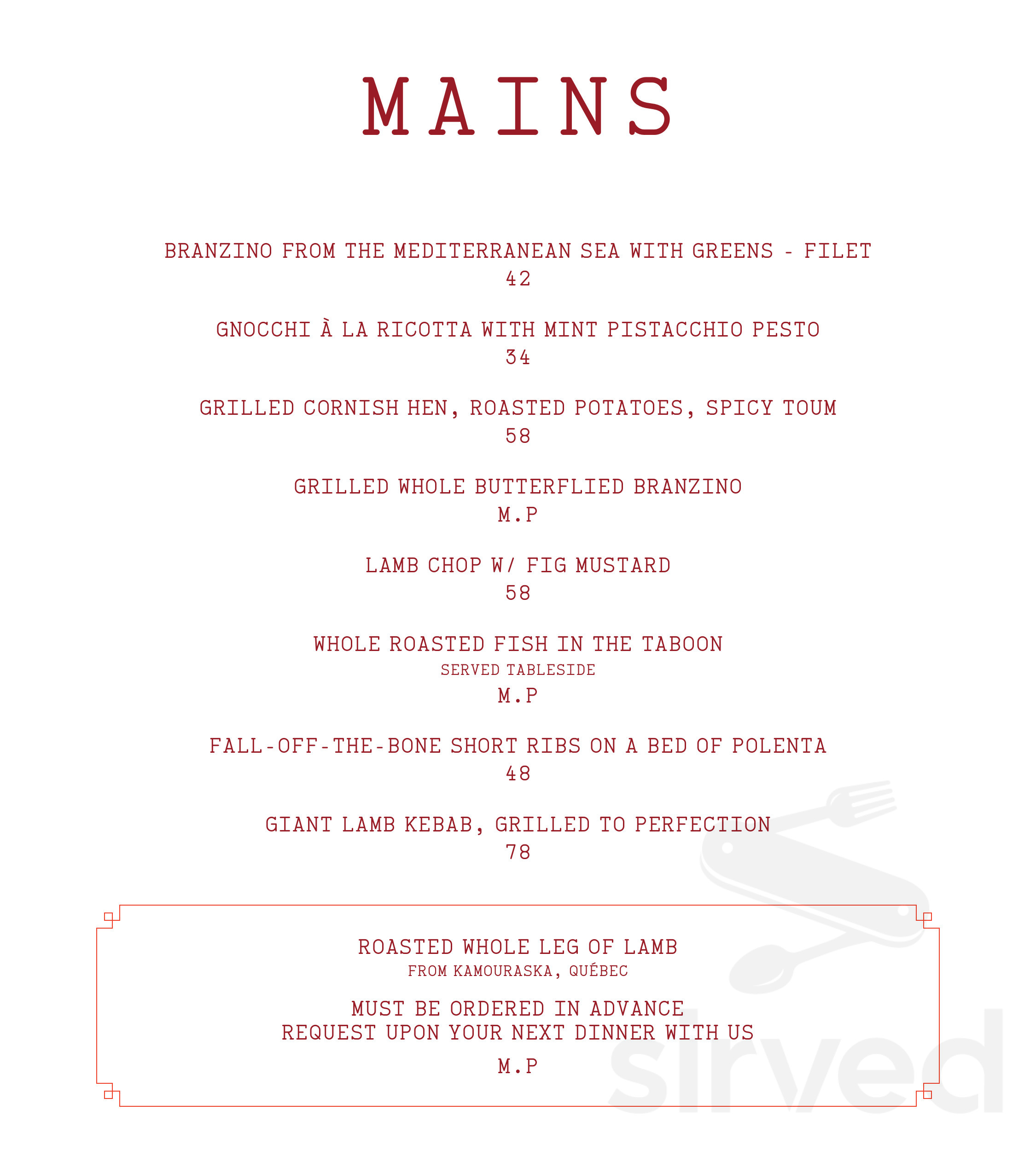 Ayla menu in Montreal, Quebec H3J 1T9, Canada