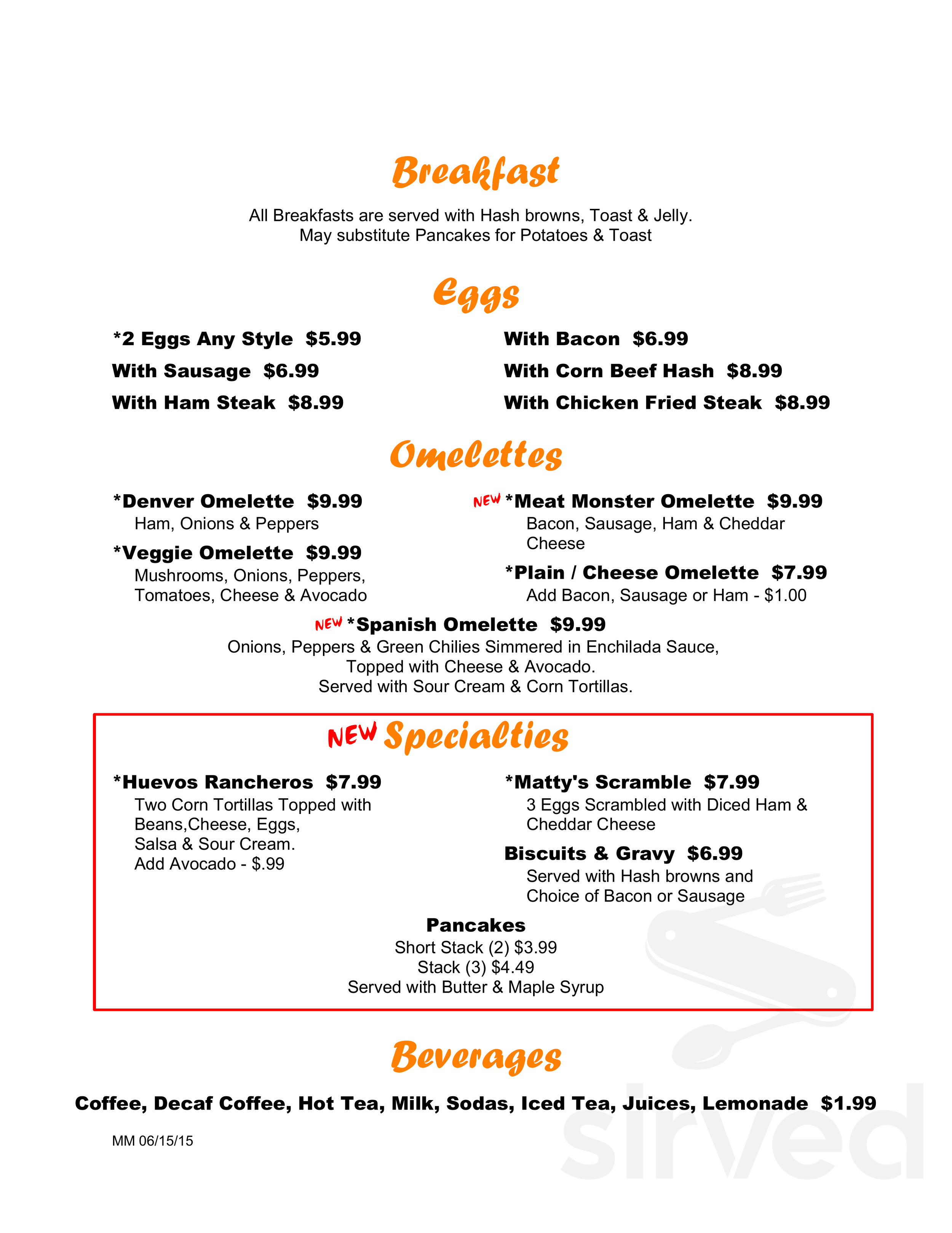 Menu for Mad Matty's Bar & Grill in Las Vegas, Nevada, United States