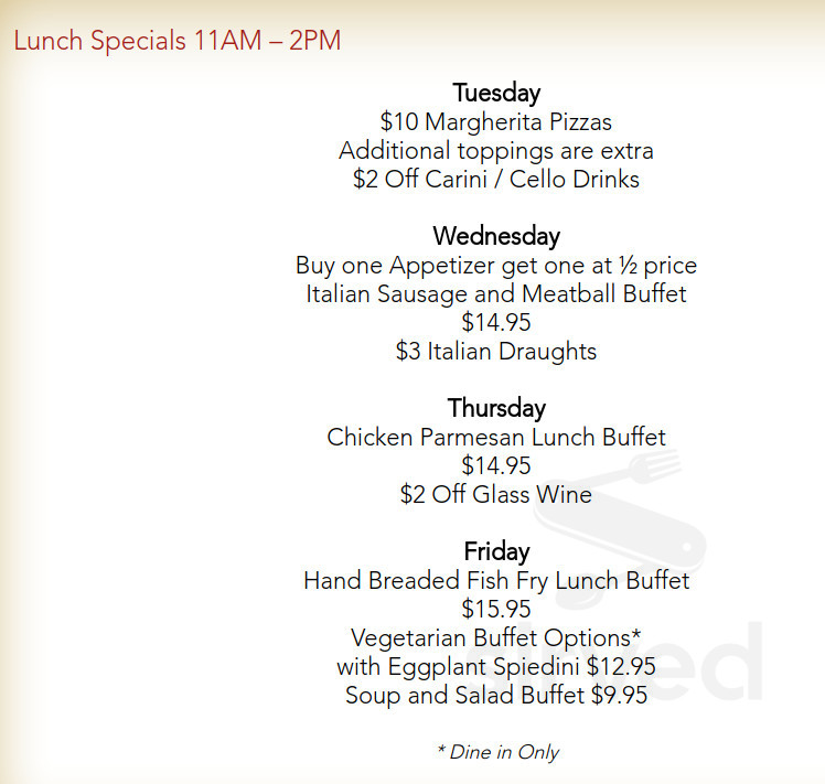 Menu for Carini's Southern Italian Restaurant in Milwaukee, WI | Sirved