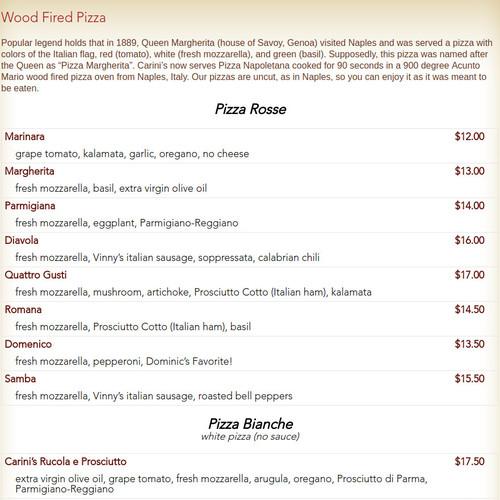 Carini's Southern Italian Restaurant menu in Milwaukee, Wisconsin, USA
