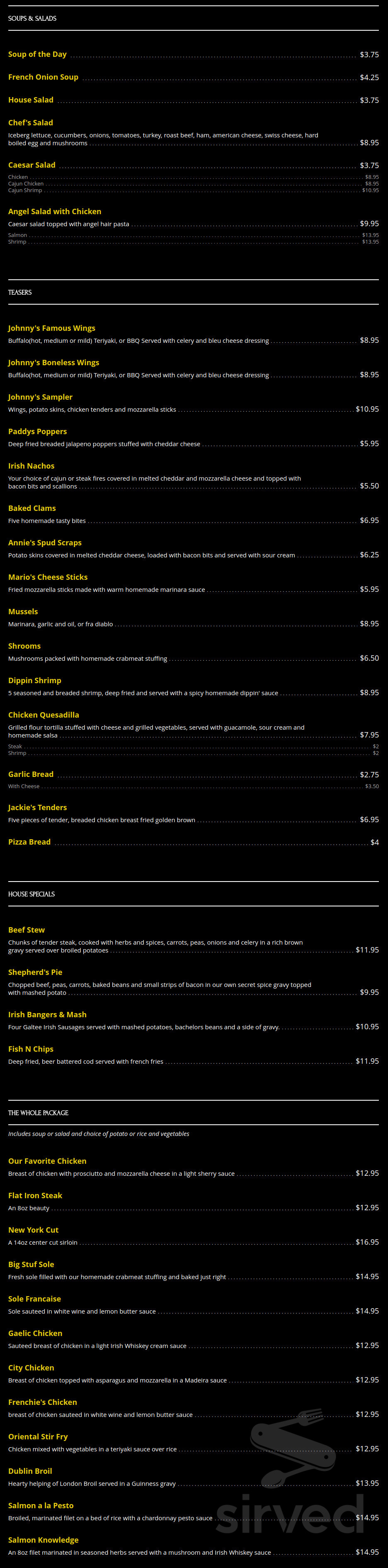 Johnny McGorey's Pub menu in Massapequa Park, New York, USA