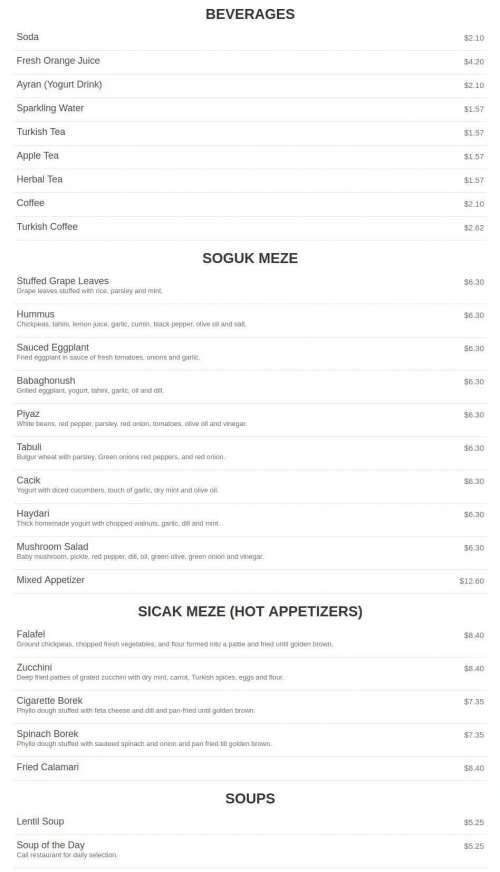 Pasha Cafe & Lounge menu in Pittsburgh, Pennsylvania, USA