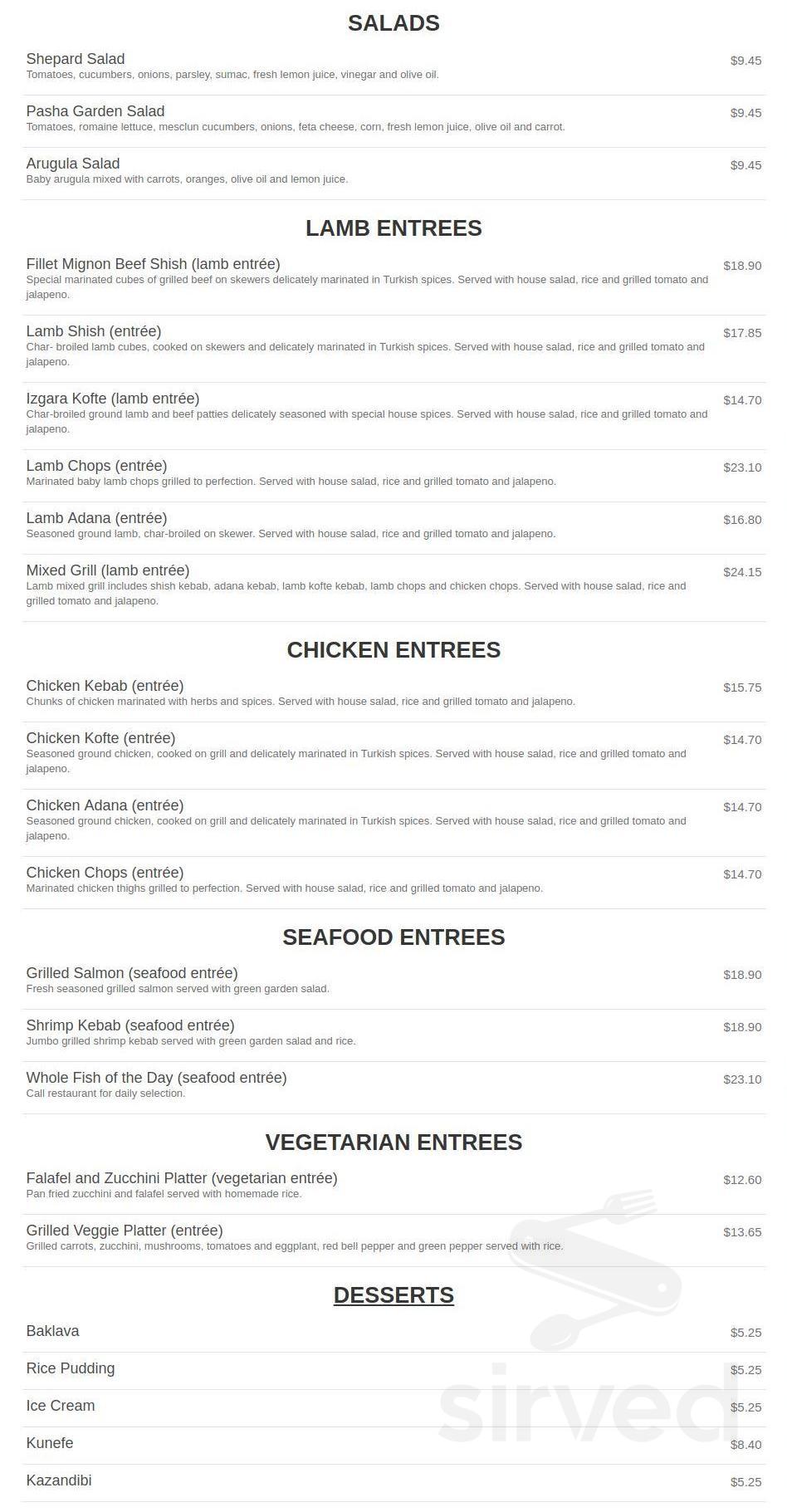 Pasha Cafe & Lounge menu in Pittsburgh, Pennsylvania, USA