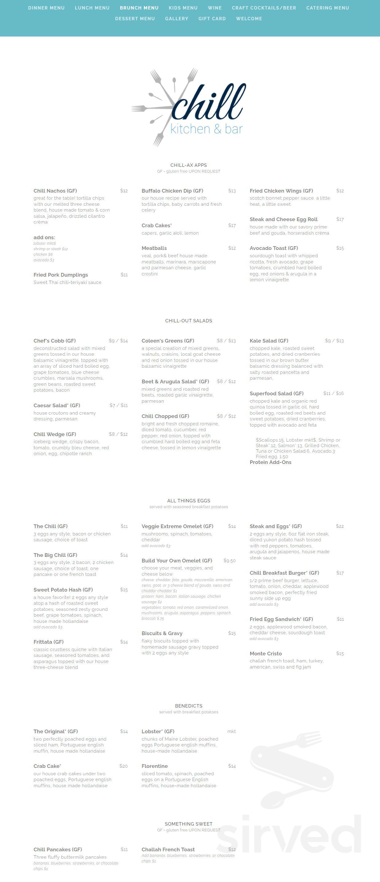 Menu - Marlborough MA's Chill Kitchen and Bar | Sirved