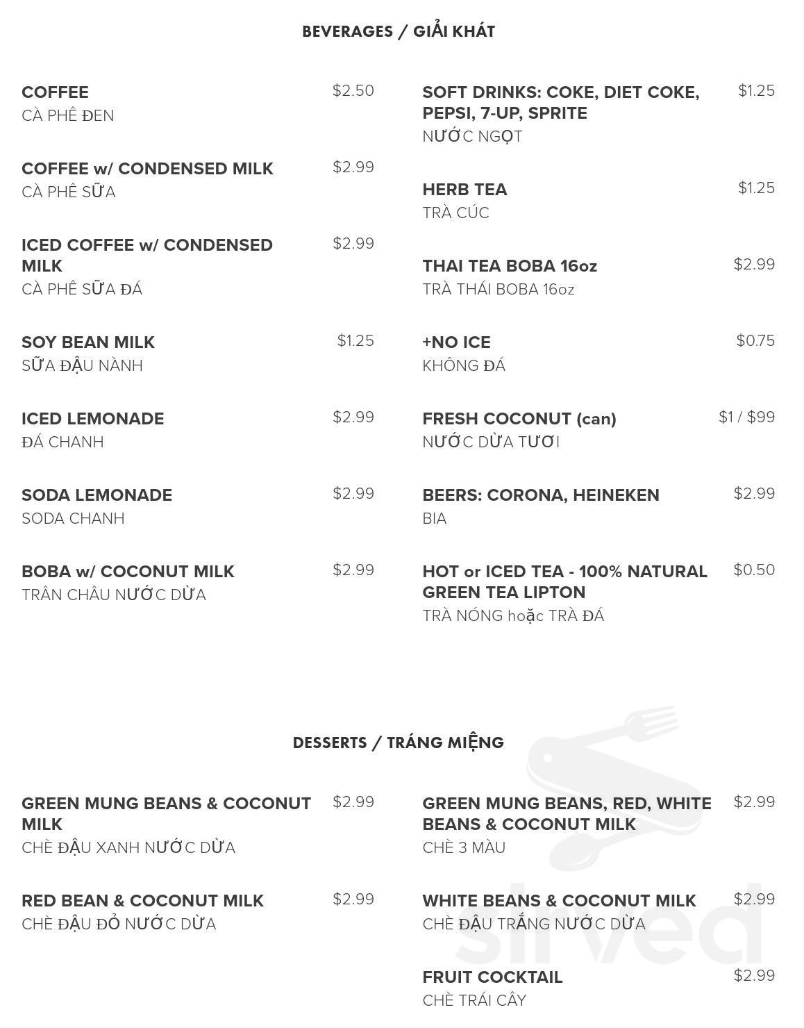 Bale Valley Restaurant menu in Canoga Park, California, USA