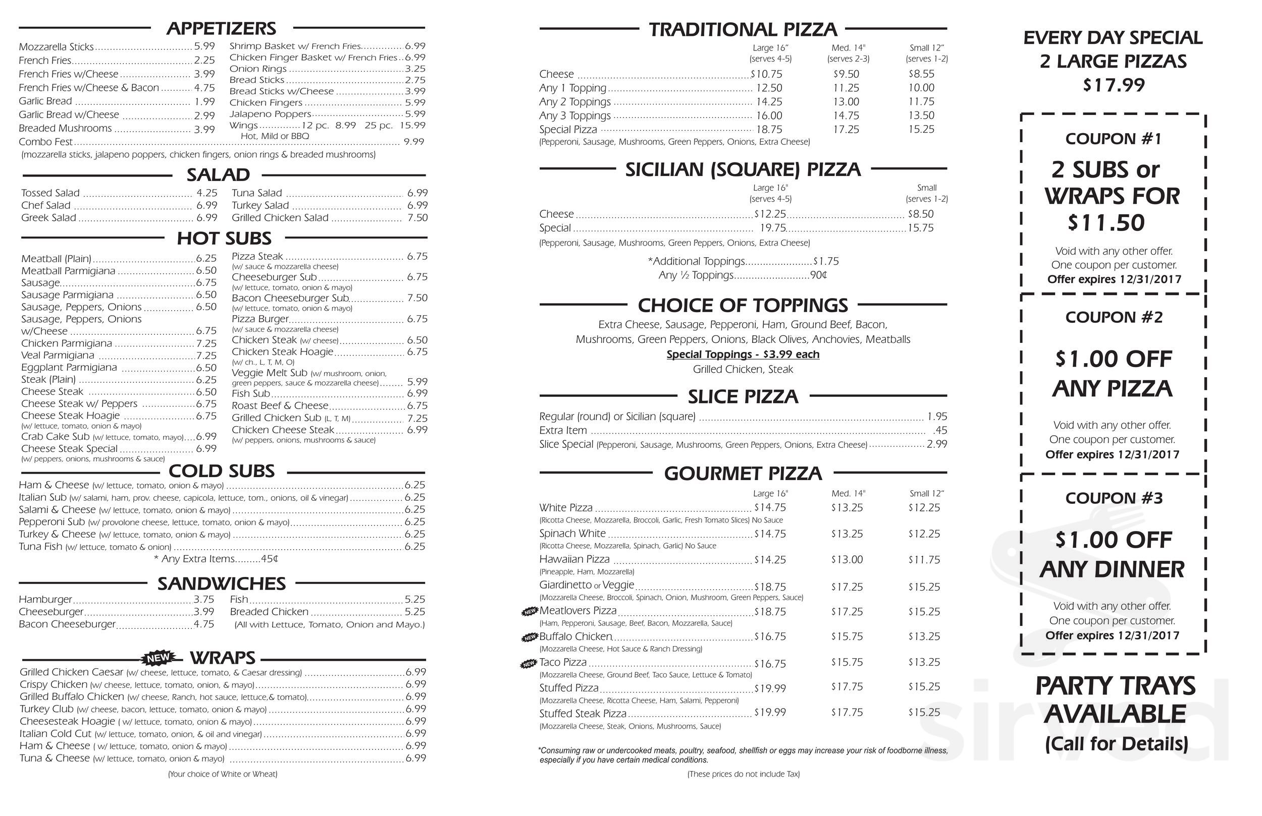 Brother's Pizza menu in Hanover, Pennsylvania, USA