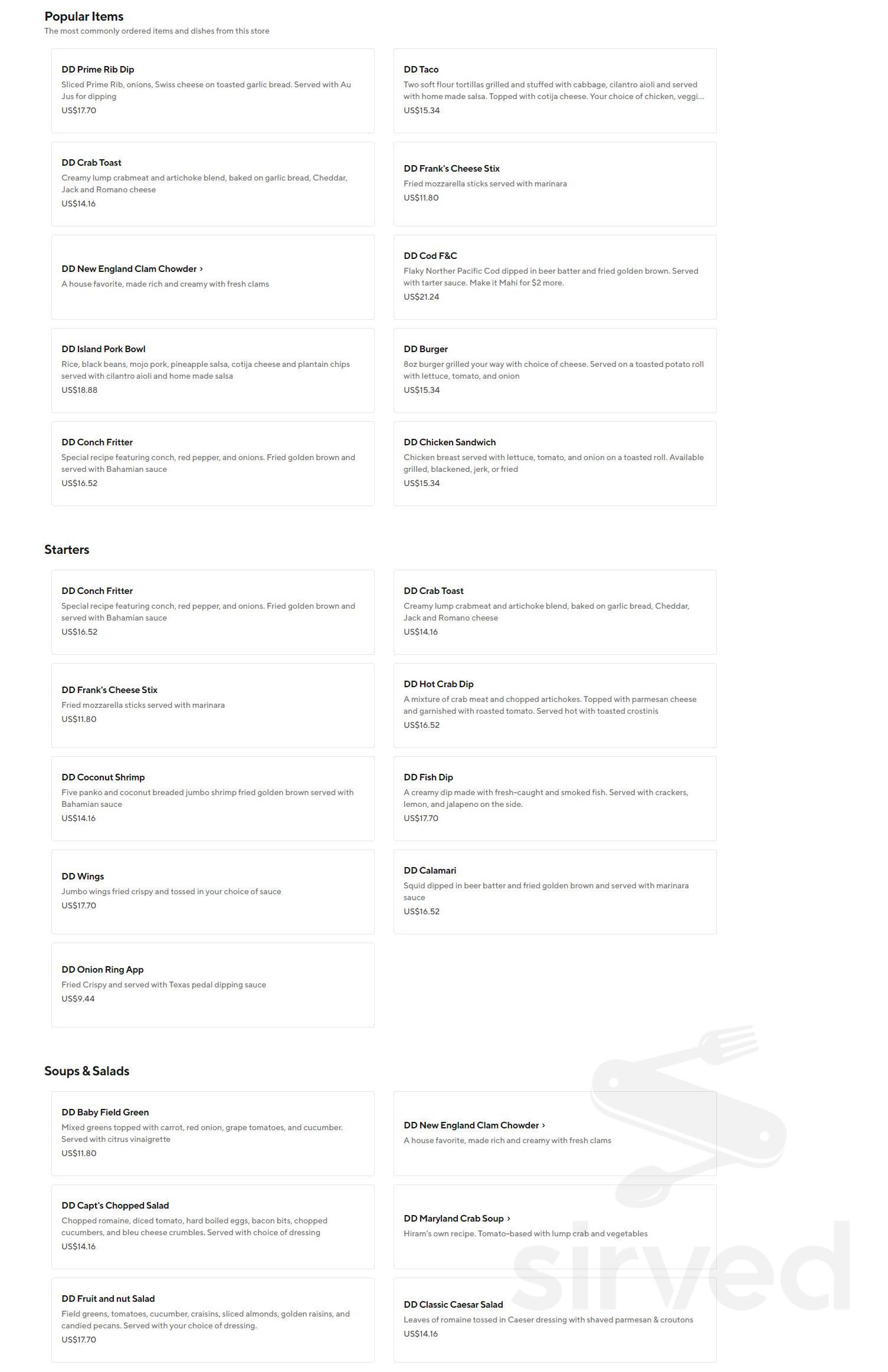 Captain Hirams menu in Sebastian, Florida, USA