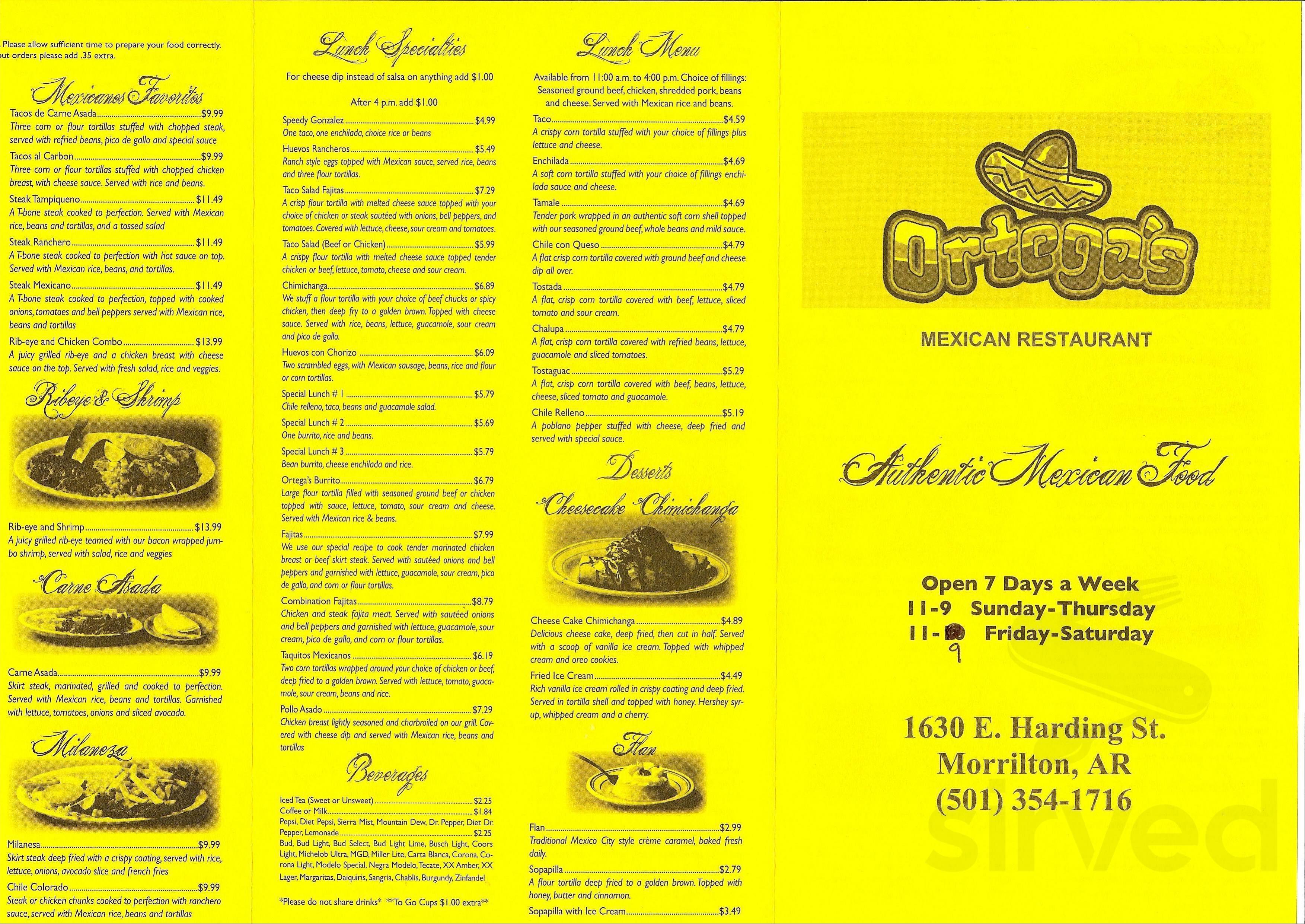 Menu For Ortega S Mexican Restaurant In Morrilton Ak Sirved