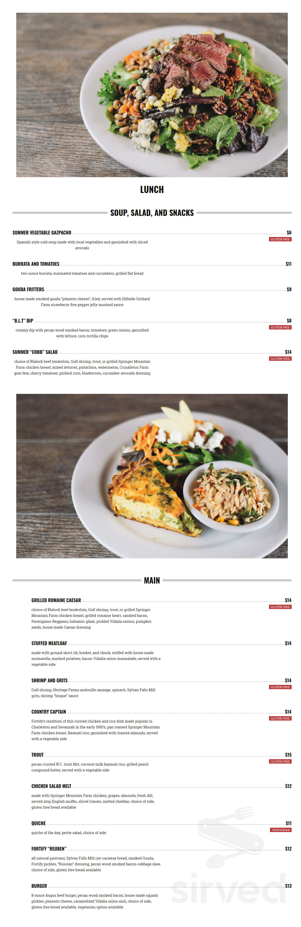 Fortify Kitchen and Bar menu in Clayton, Georgia, USA