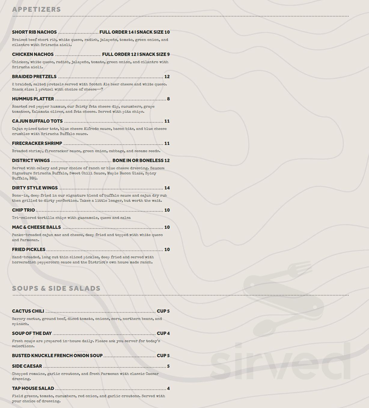 The District Tap menu in Indianapolis, Indiana, USA